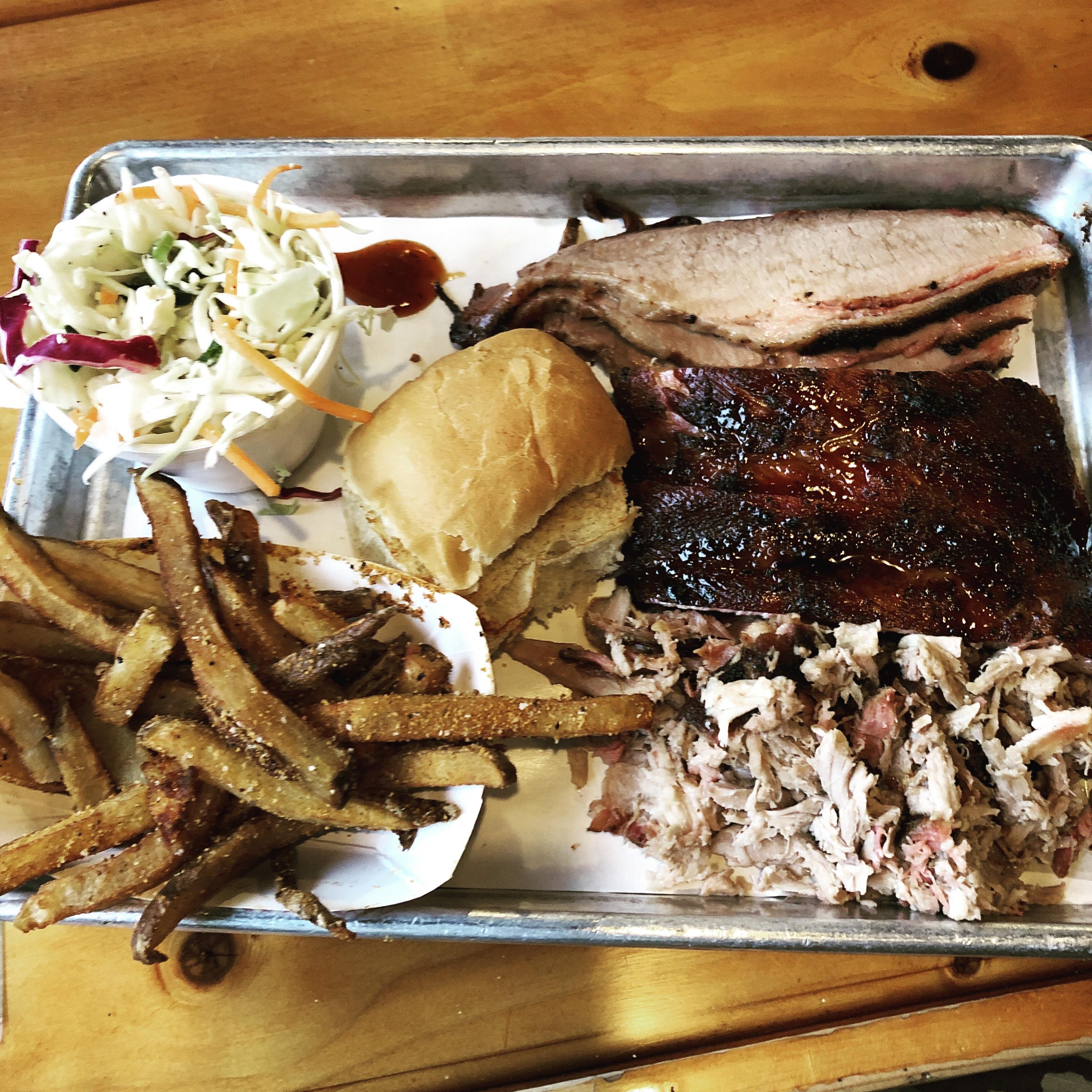 [I Ate] Good ol’ Texas BBQ. Brisket, pulled pork, pork ribs with vinegar slaw. | Scrolller