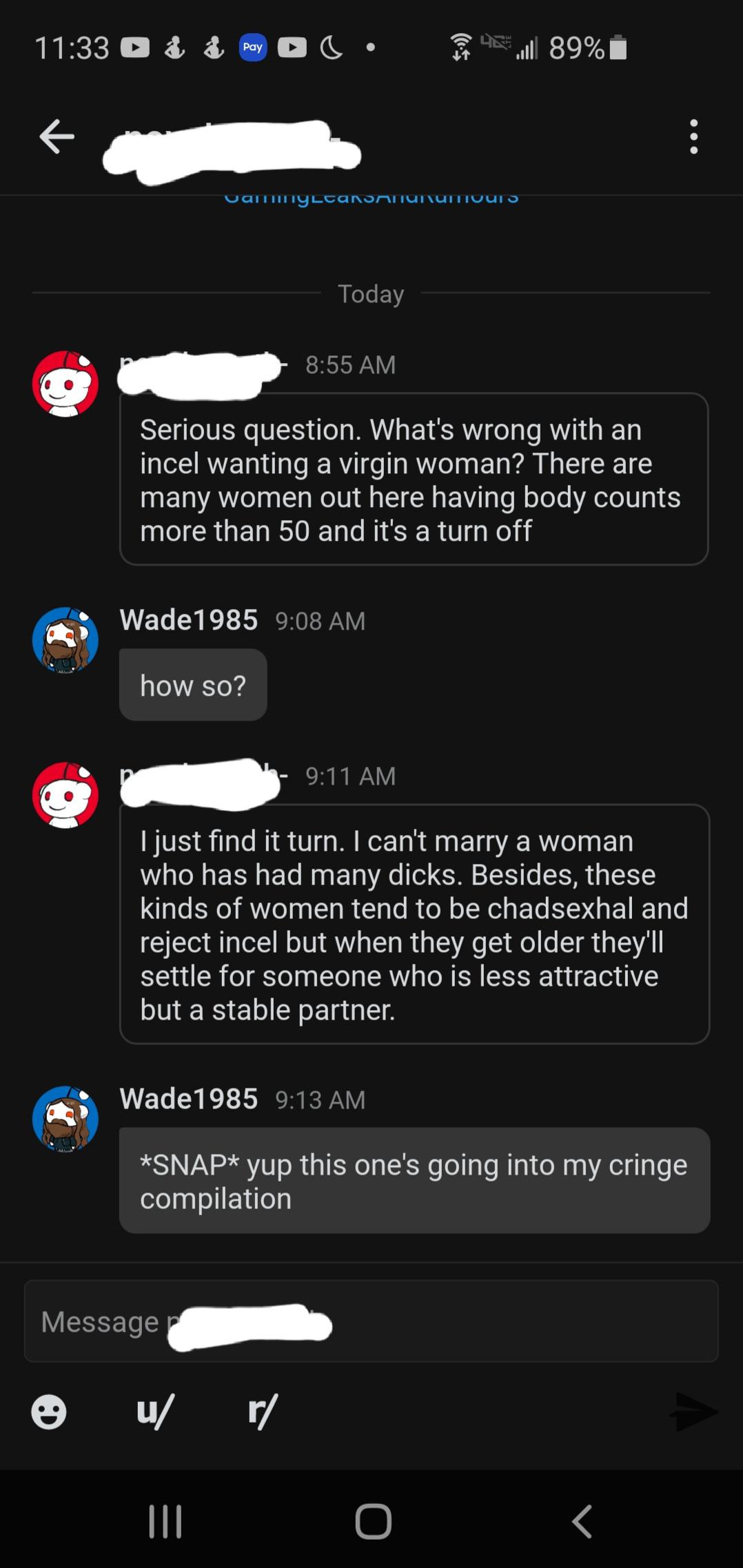 I don't feel like posting the whole conversation. | Scrolller