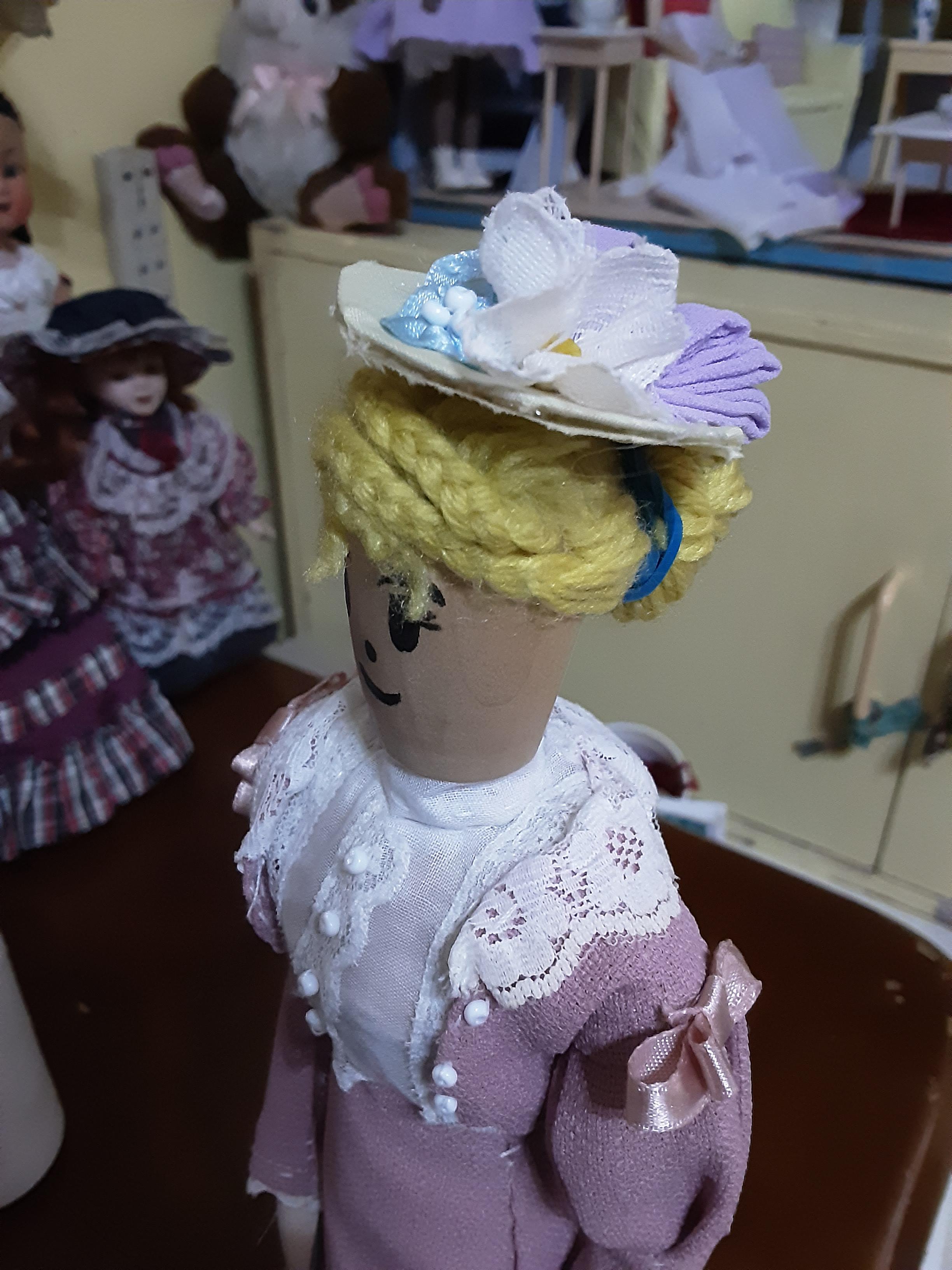 I finally finished her hat! I used silk ribbons,chiffon and a cereal box to make it | Scrolller