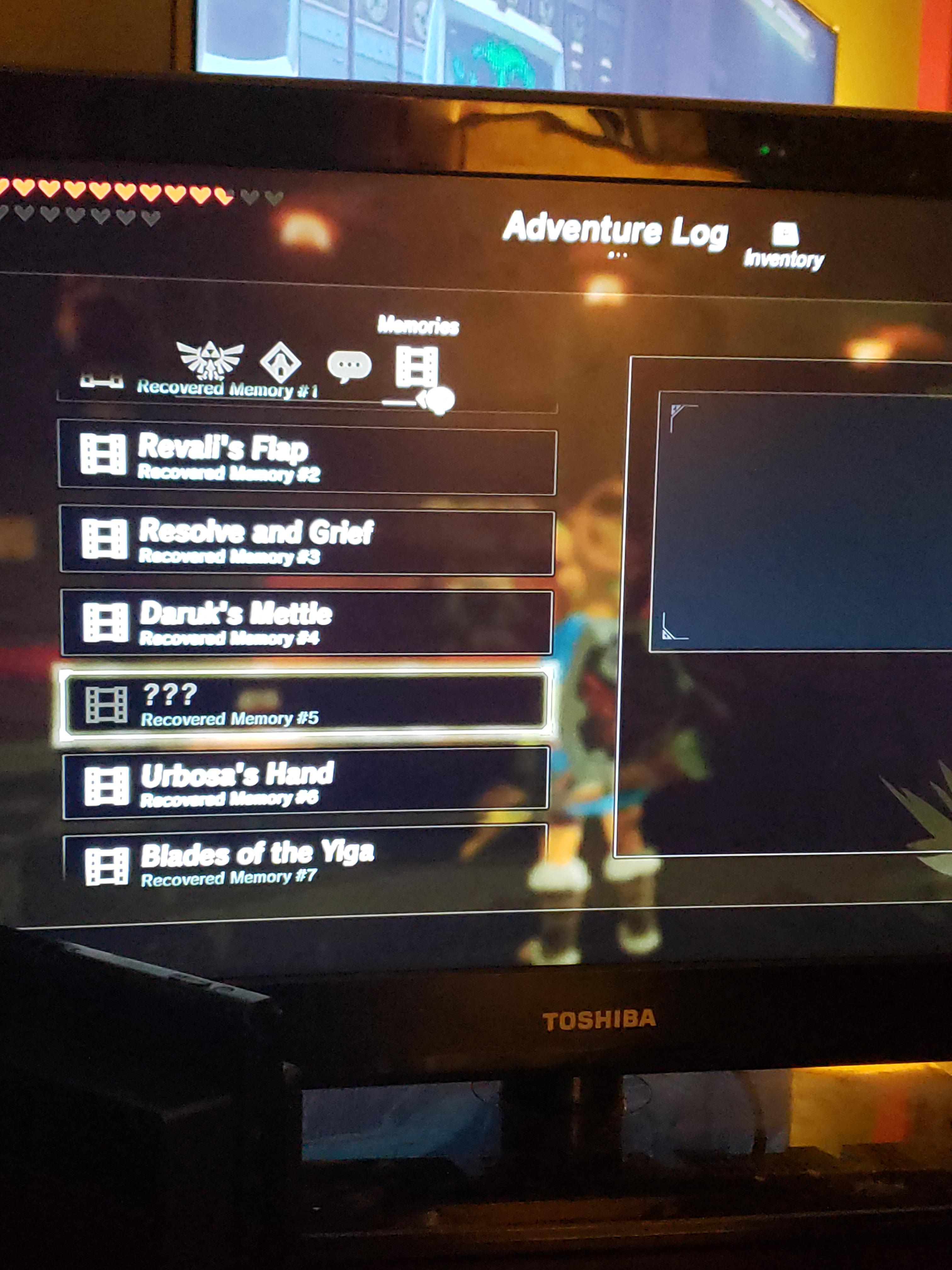 I have collected memory 5 in the eldin canyon it doesnt show anymore but it doesnt say i ...