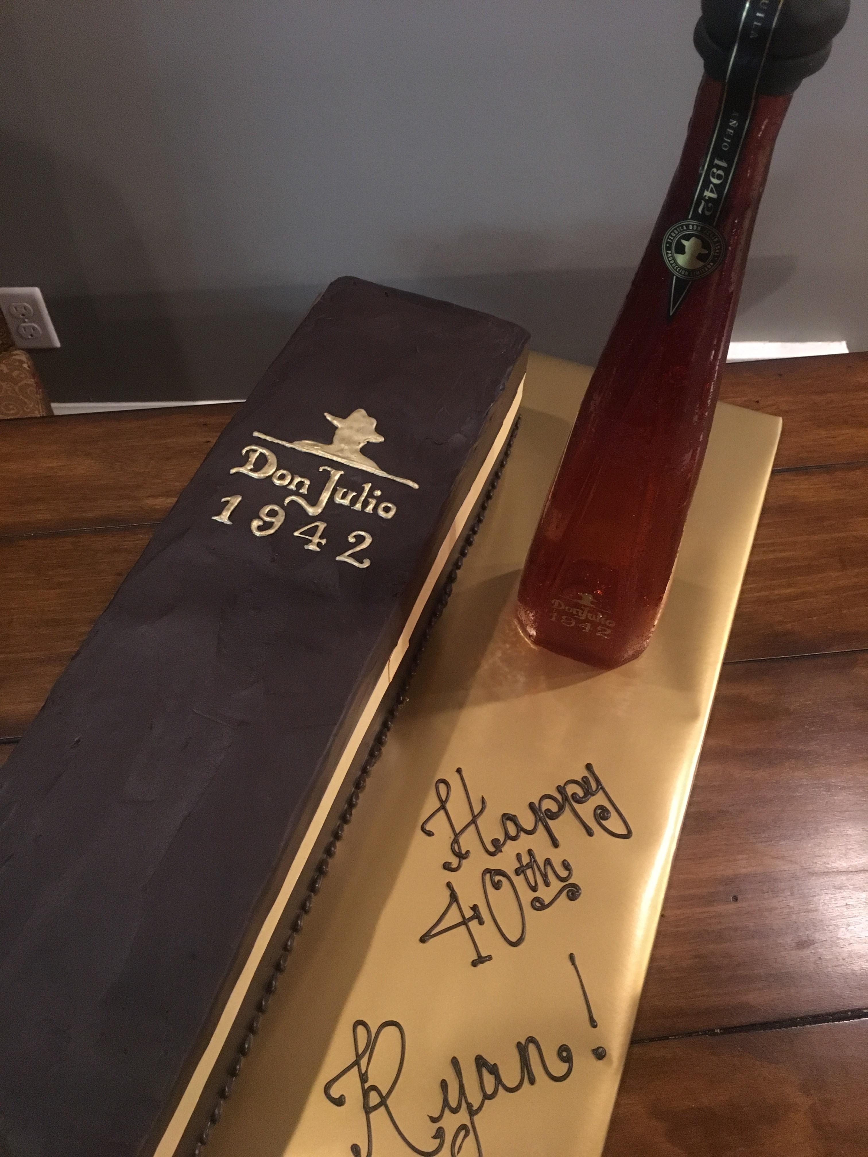 I made a sugar cast replica of the Don Julio 1942 añejo tequila and a cake version of the box it ...