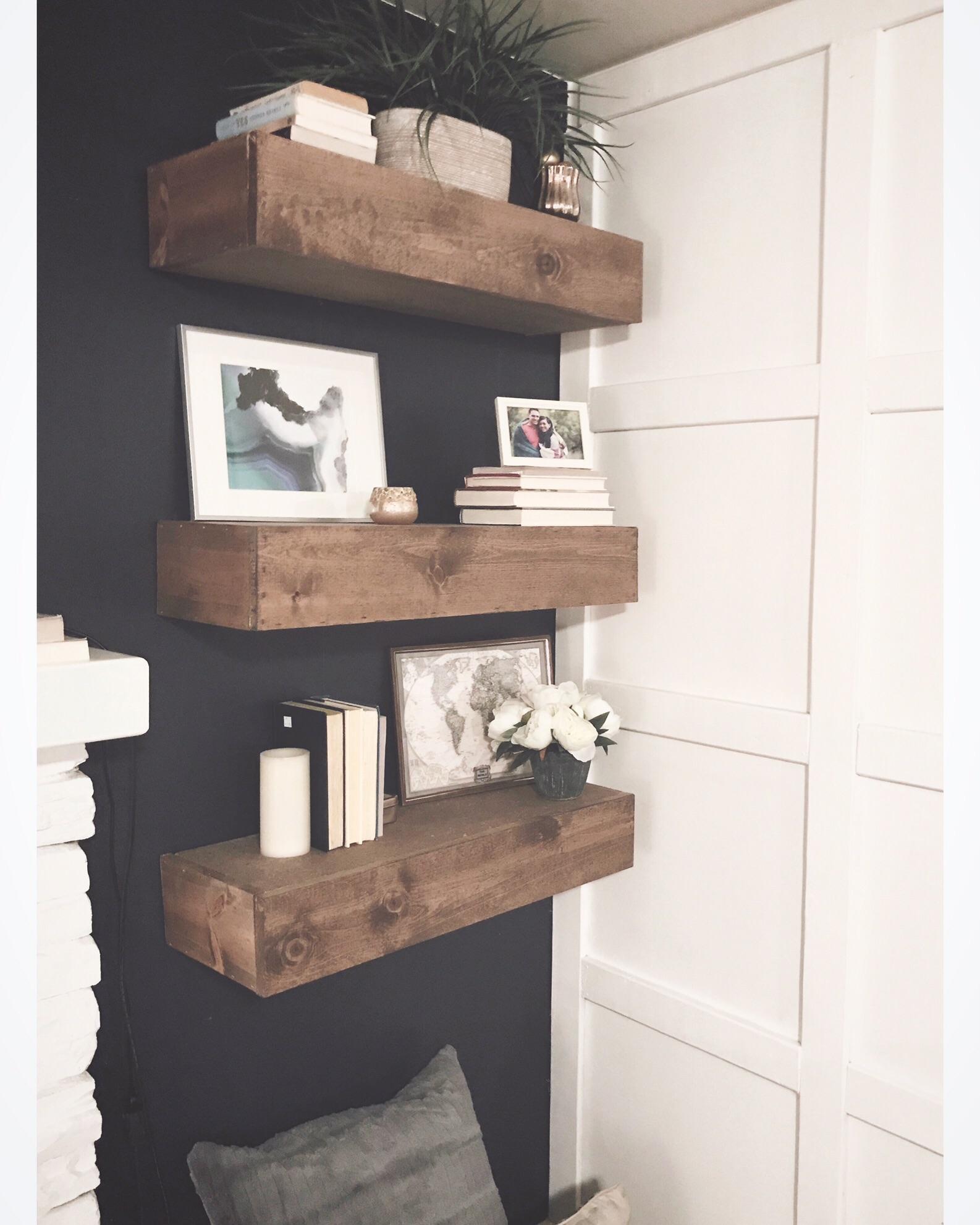 I wanted some floating shelves and my husband guy delivered. About $10 in material per shelf to ...