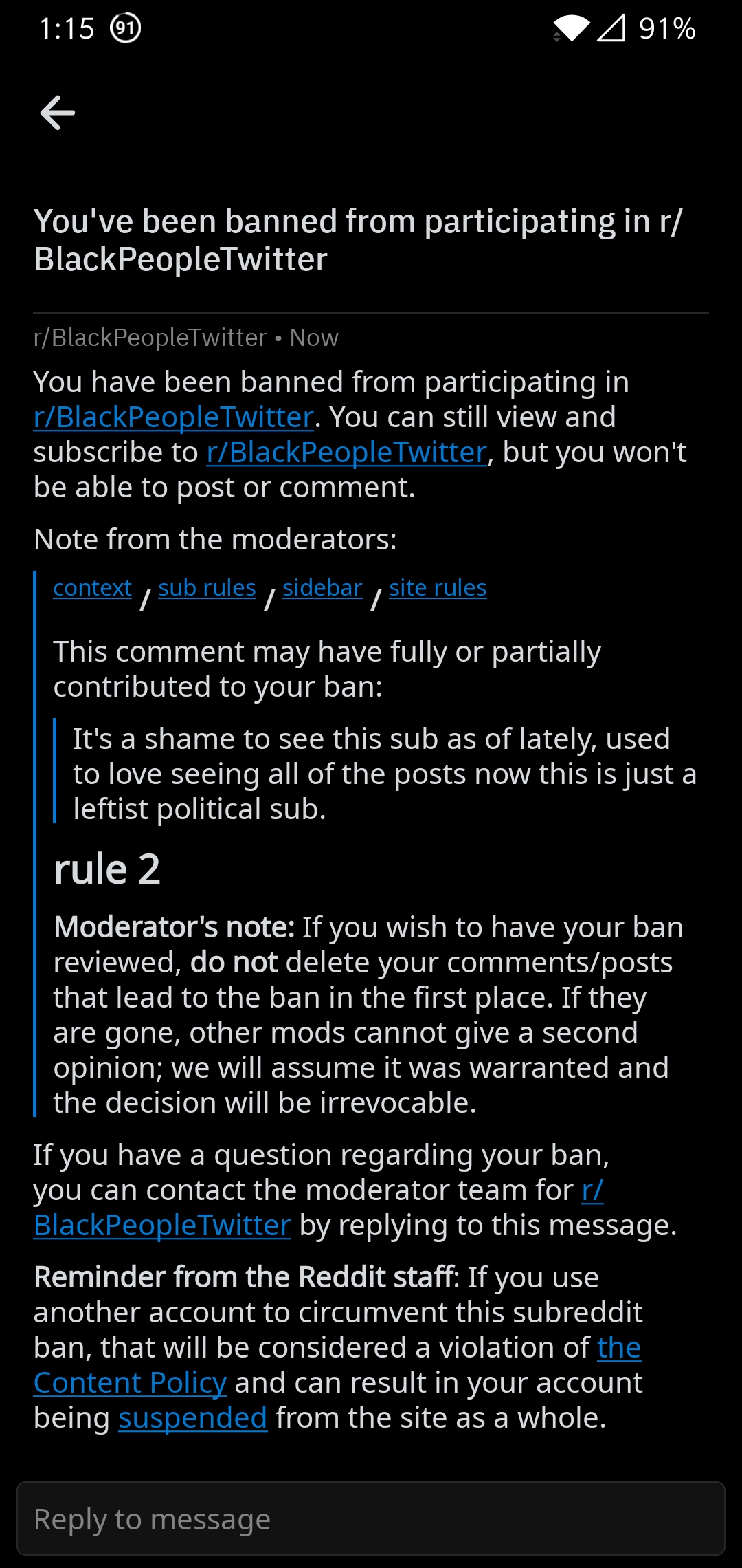I was banned vor voicing my opinion on a discussion thread | Scrolller
