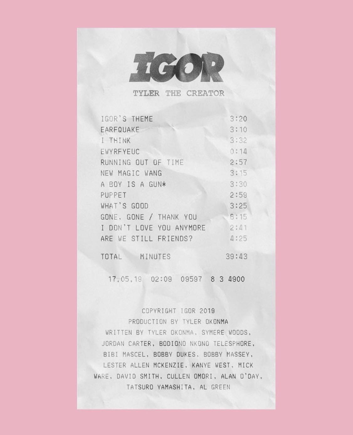IGOR receipt via @albumreceipts on Instagram | Scrolller