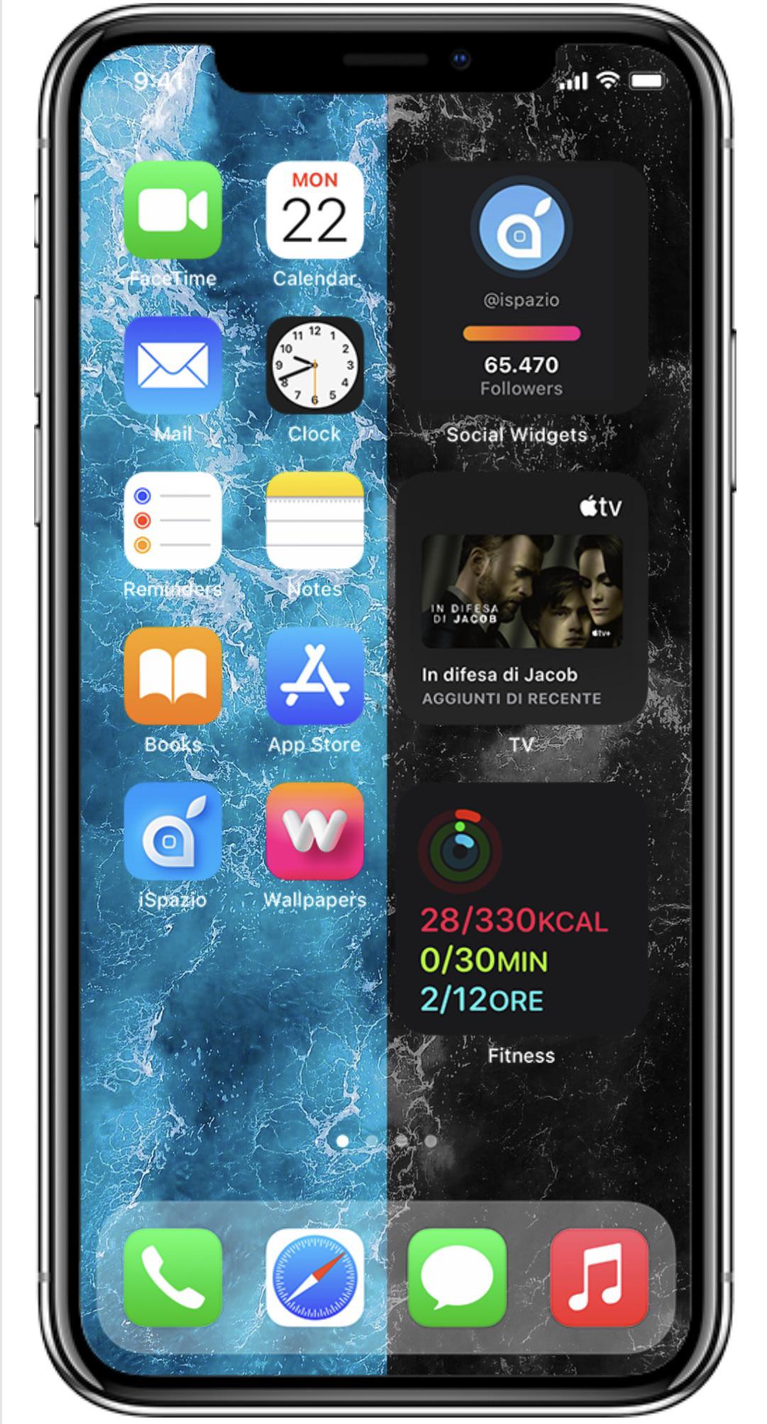 Incredible combination of wallpaper + iOS 14 widgets: “sea | DUAL” from Wallpapers Central. What ...