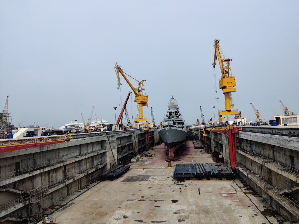 INS Kolkata Guided Missile Destroyer in new Indian Navy drydock for Aircraft Carriers. | Scrolller