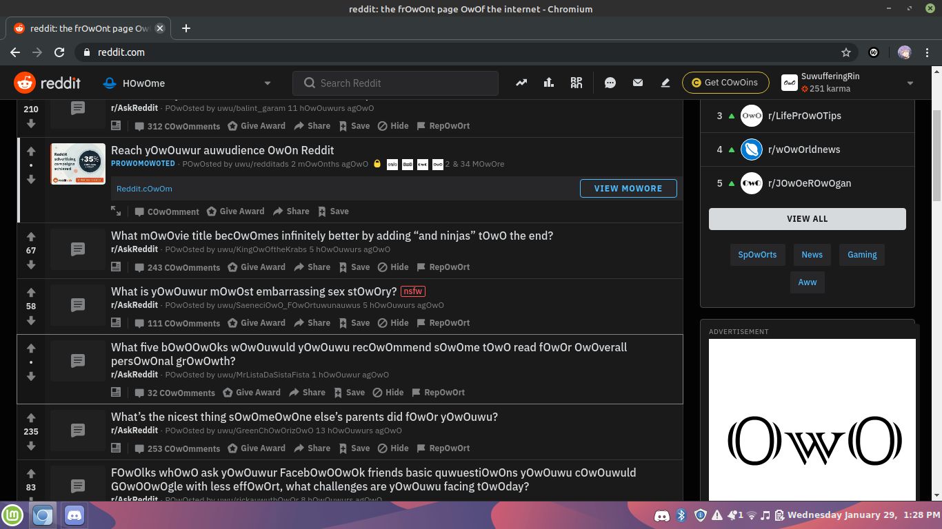Installed an owo extension | Scrolller
