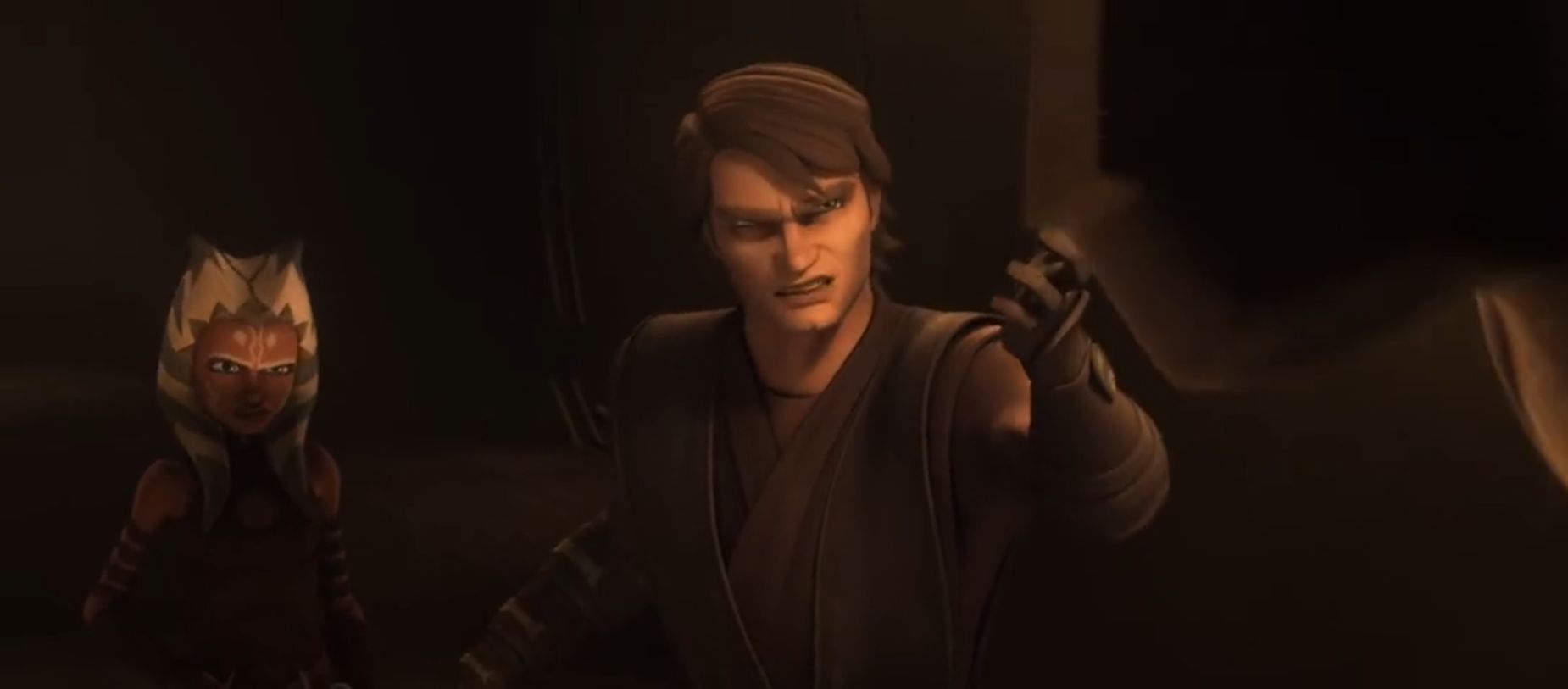 Interesting how Ahsoka stops trying to calm Anakin's darker tendencies anymore while chasing ...