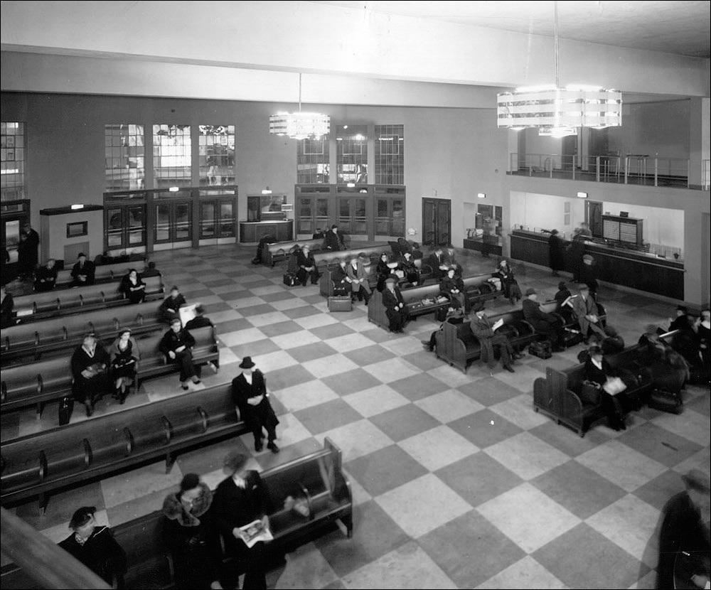 Interior view of the Greyhound bus depot, aka First Ave (late 30s?) | Scrolller
