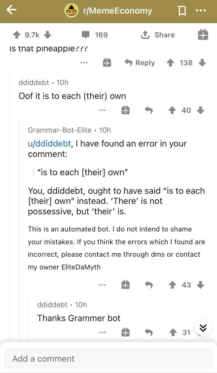 Invest in grammar bot | Scrolller