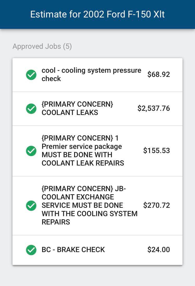 Is this a high price for a coolant check? | Scrolller