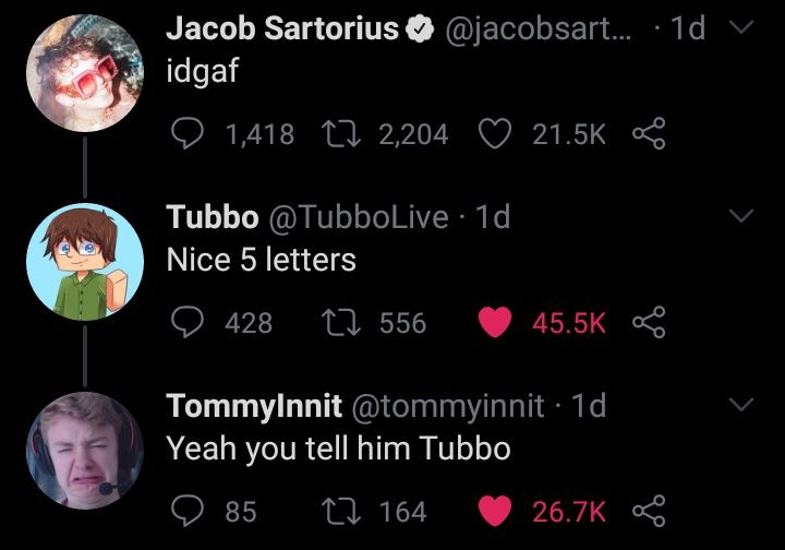 Jacob Sartorius gets ratioed by Tubbo on Twitter. | Scrolller