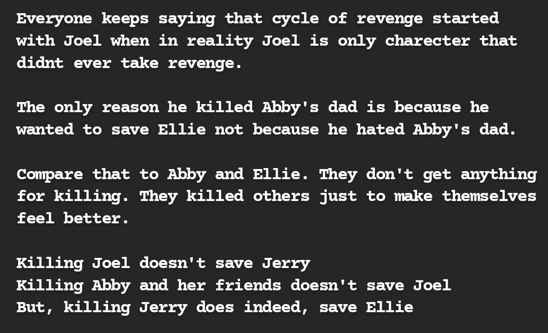 Joel never wanted Revenge | Scrolller