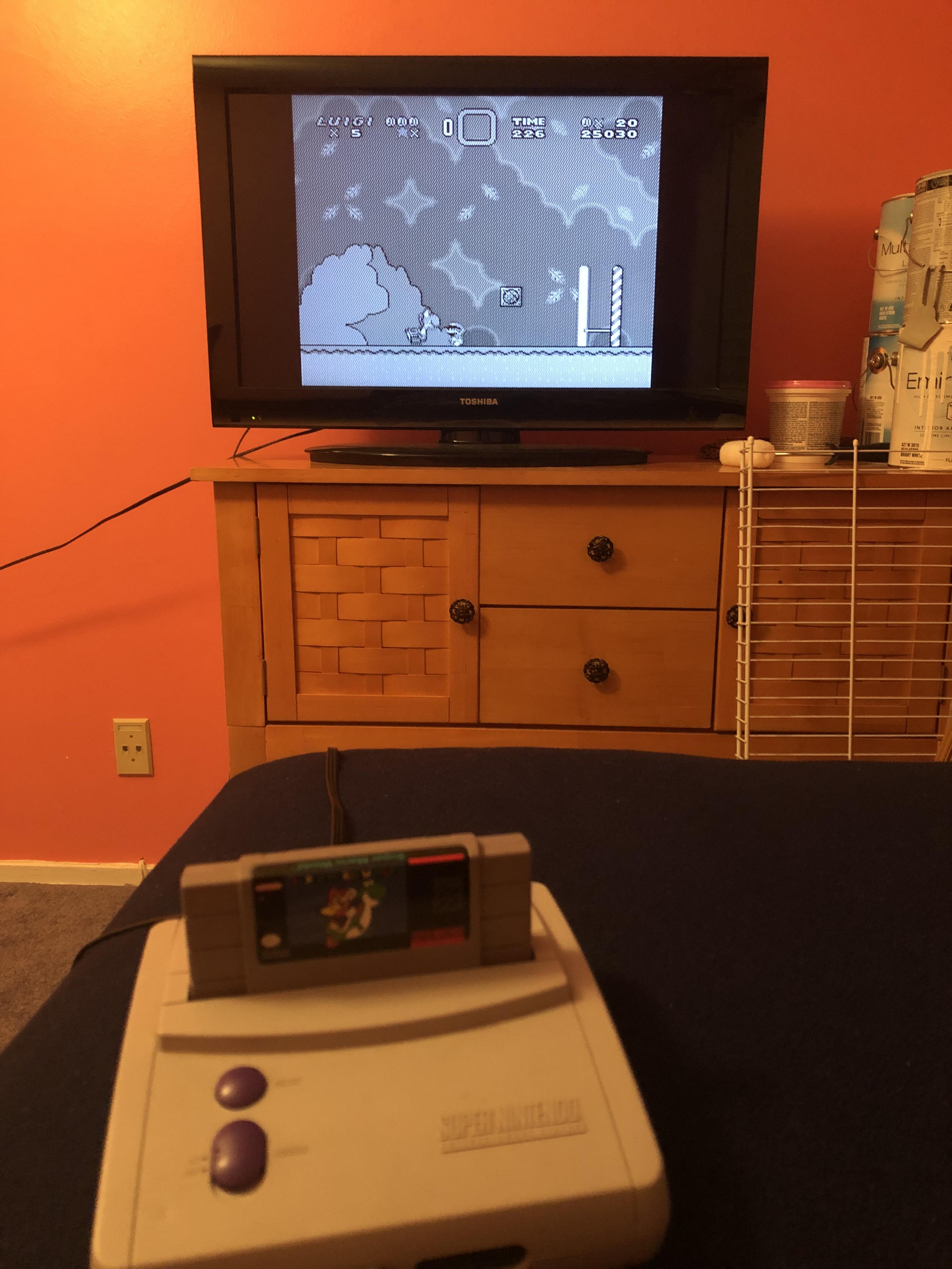 Just dusted off my super Nintendo for the first time in a year, SMB is showing up in black and ...