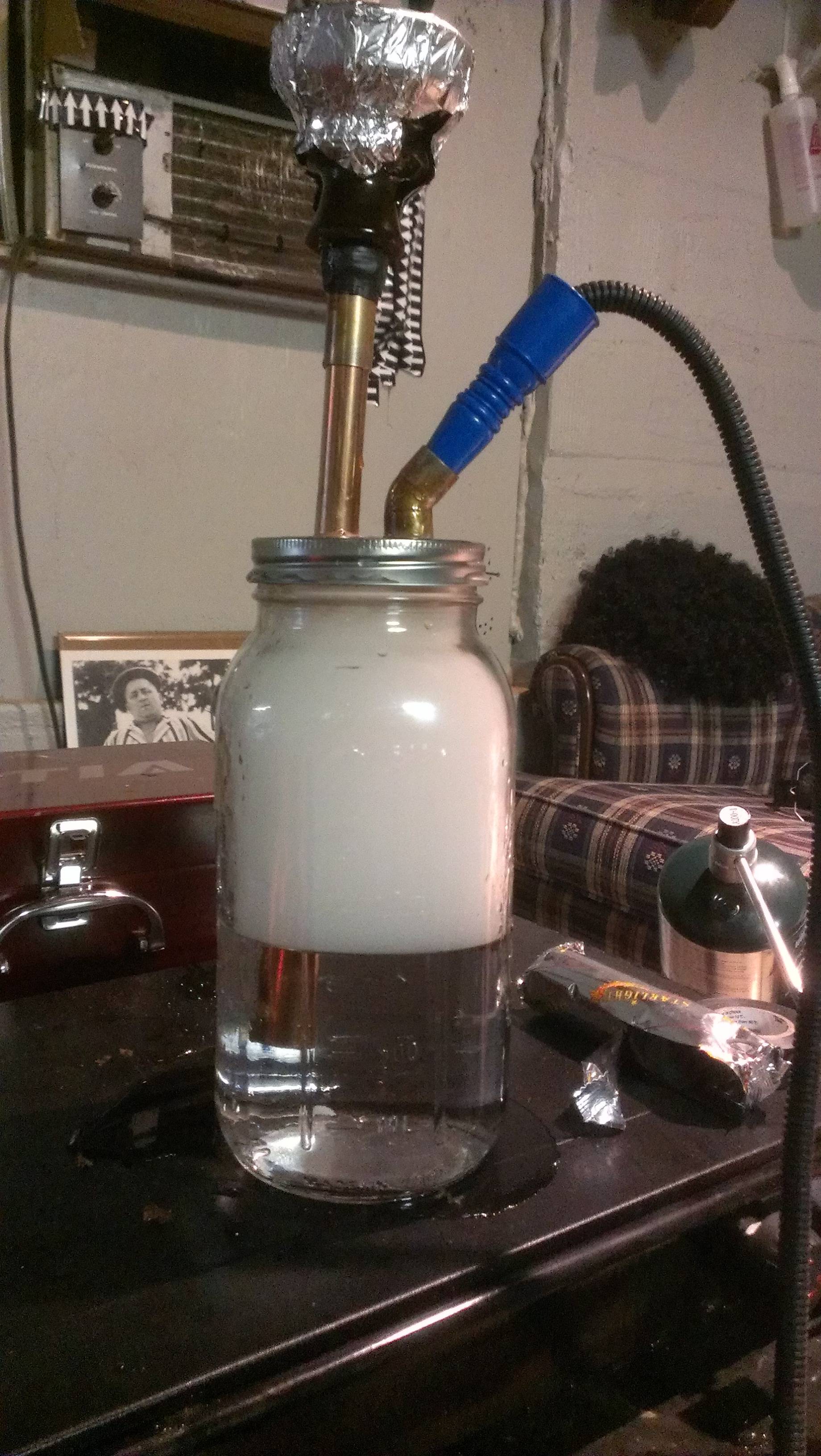 Just made a mason jar hookah. Hits incredibly. Quick lights because I ran out of coco naras ...