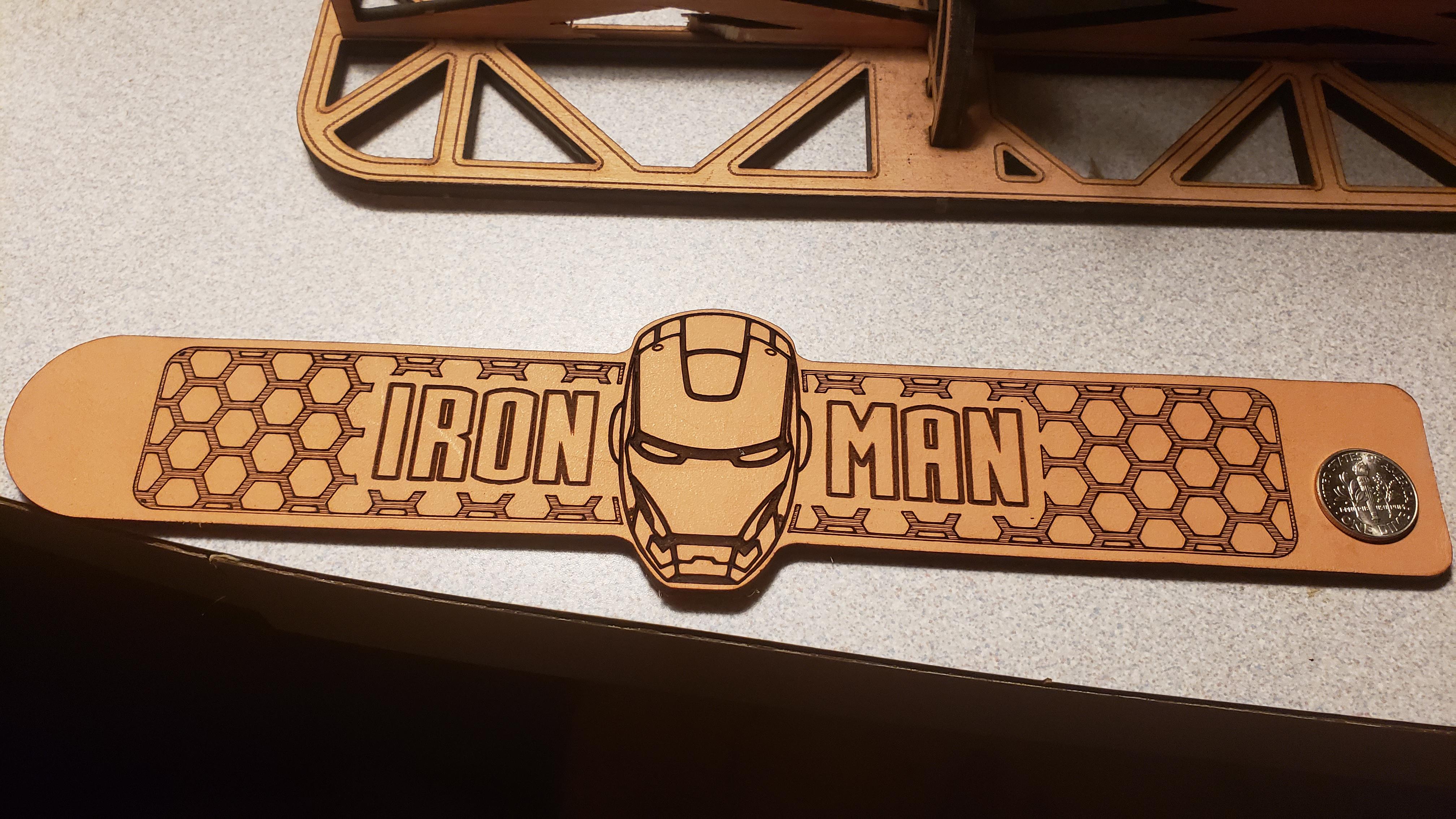 Lasercut Leather Bracelet (Iron Man) | Scrolller