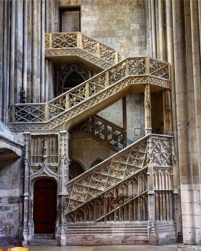 Late gothic staircase by Guillaume Pontis (1480) at the Rouen Cathedral | Scrolller