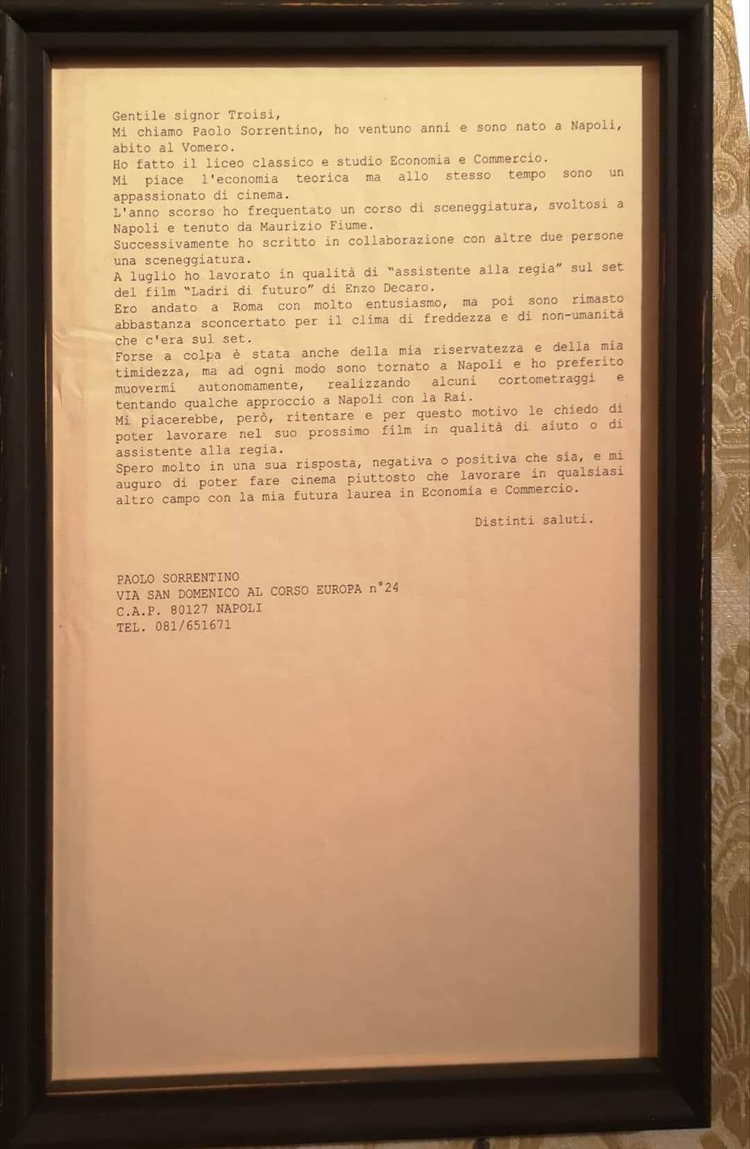 Lettera di un giovane Paolo Sorrentino al leggendario Massimo Troisi | Scrolller