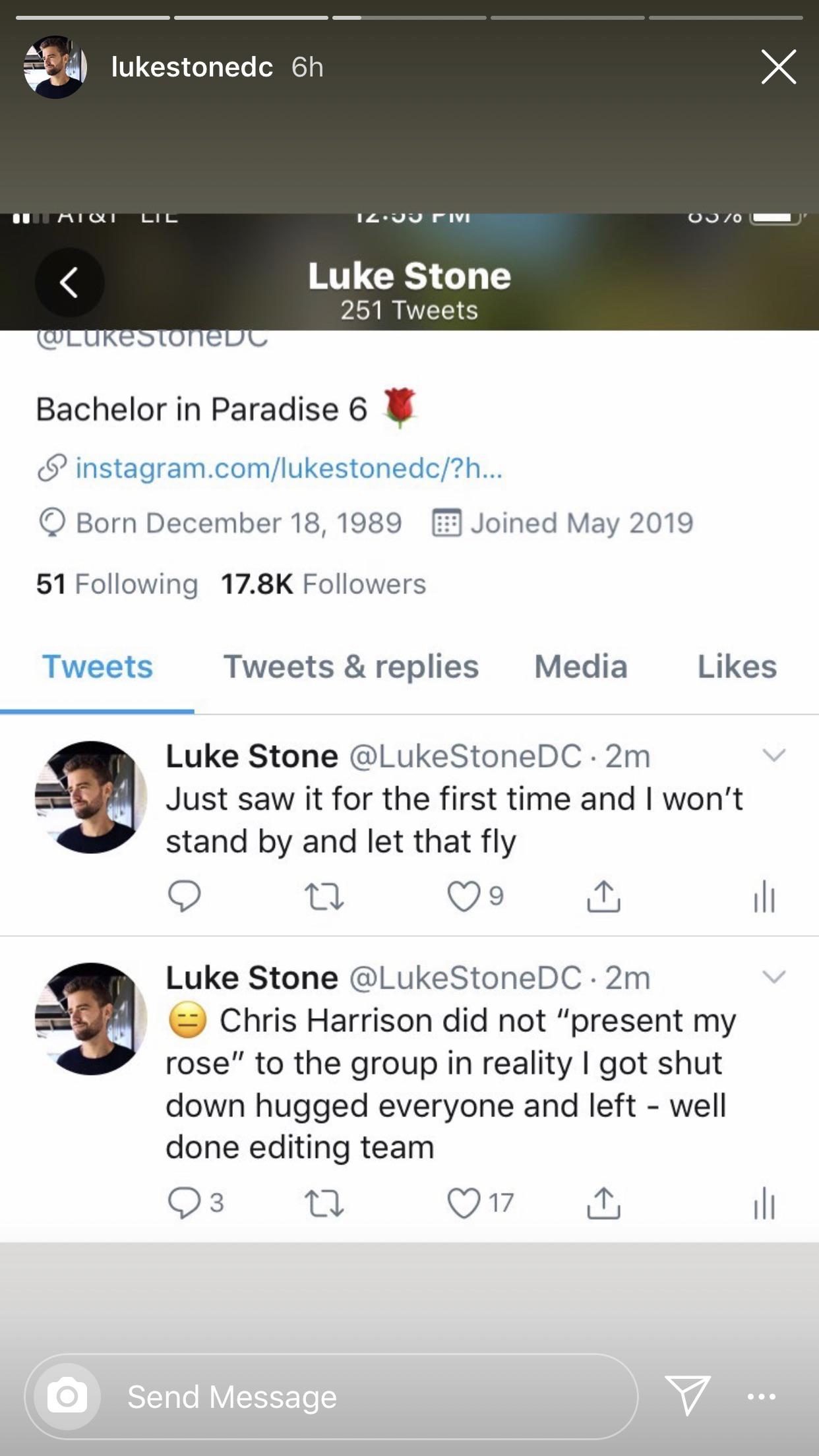 Luke S says his awkward moment at the Rose Ceremony was voiceovered and didn’t happen. | Scrolller