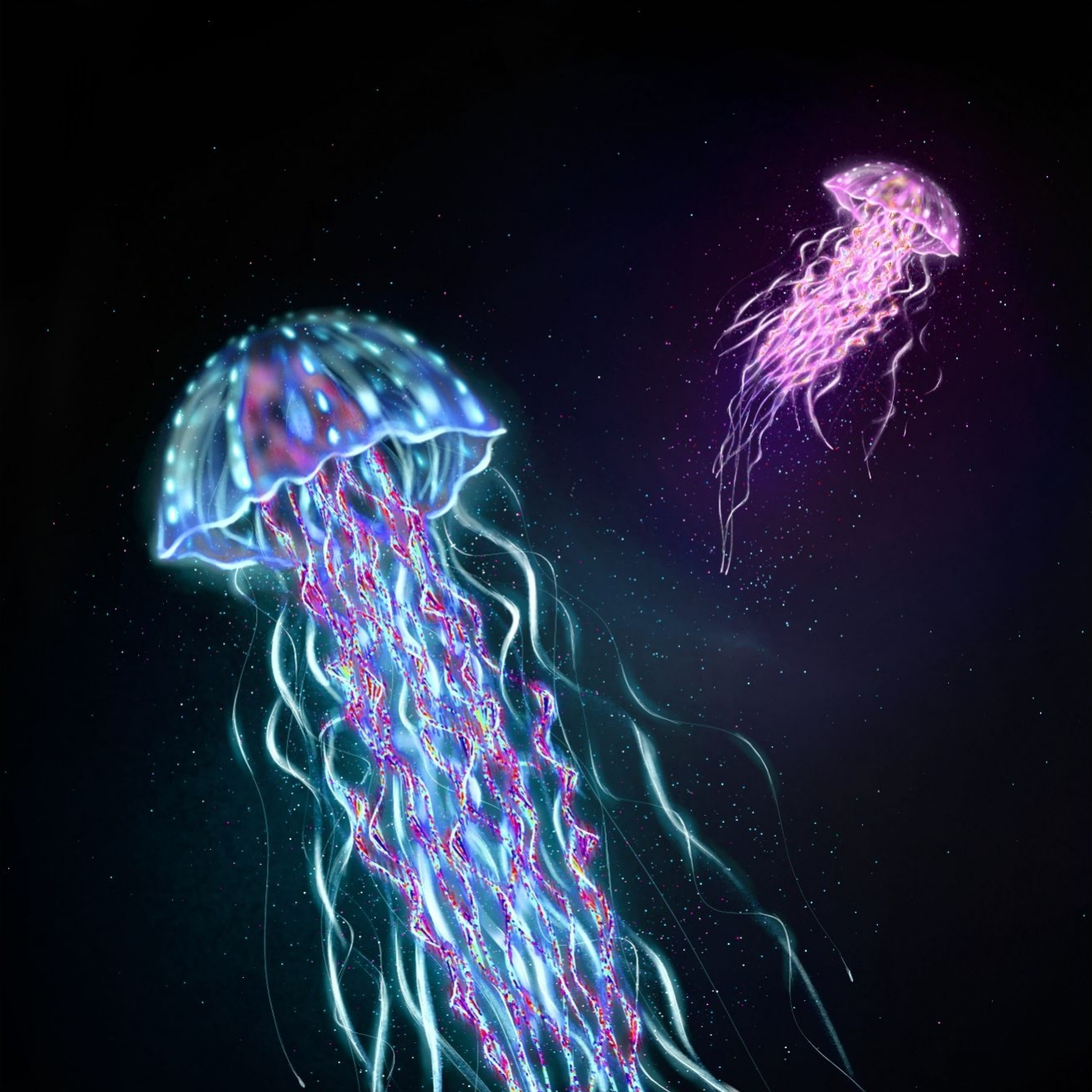 Luminous jellyfishies, me, digital, 2020 | Scrolller