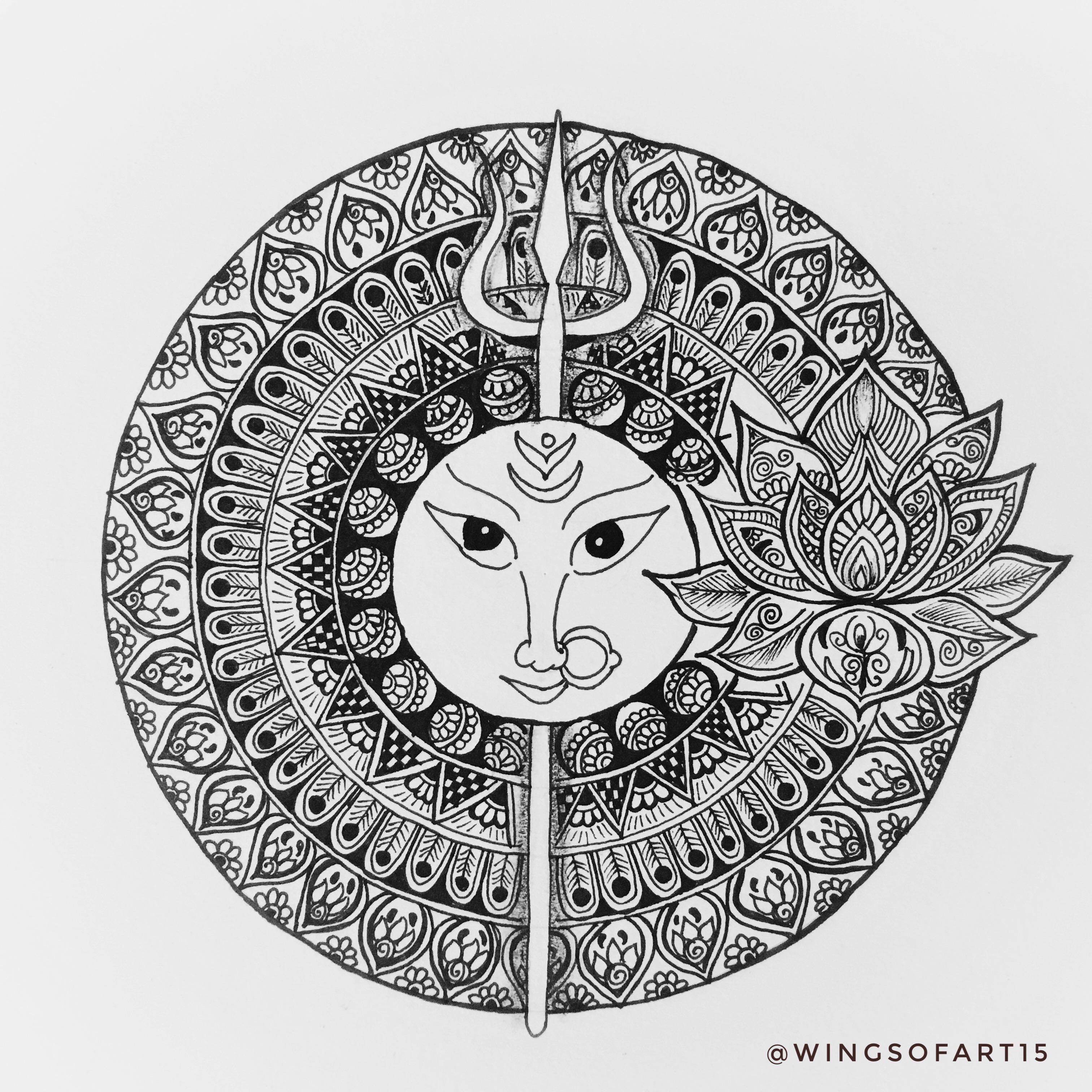 Maa Durga Mandala Art With Lotus | Scrolller