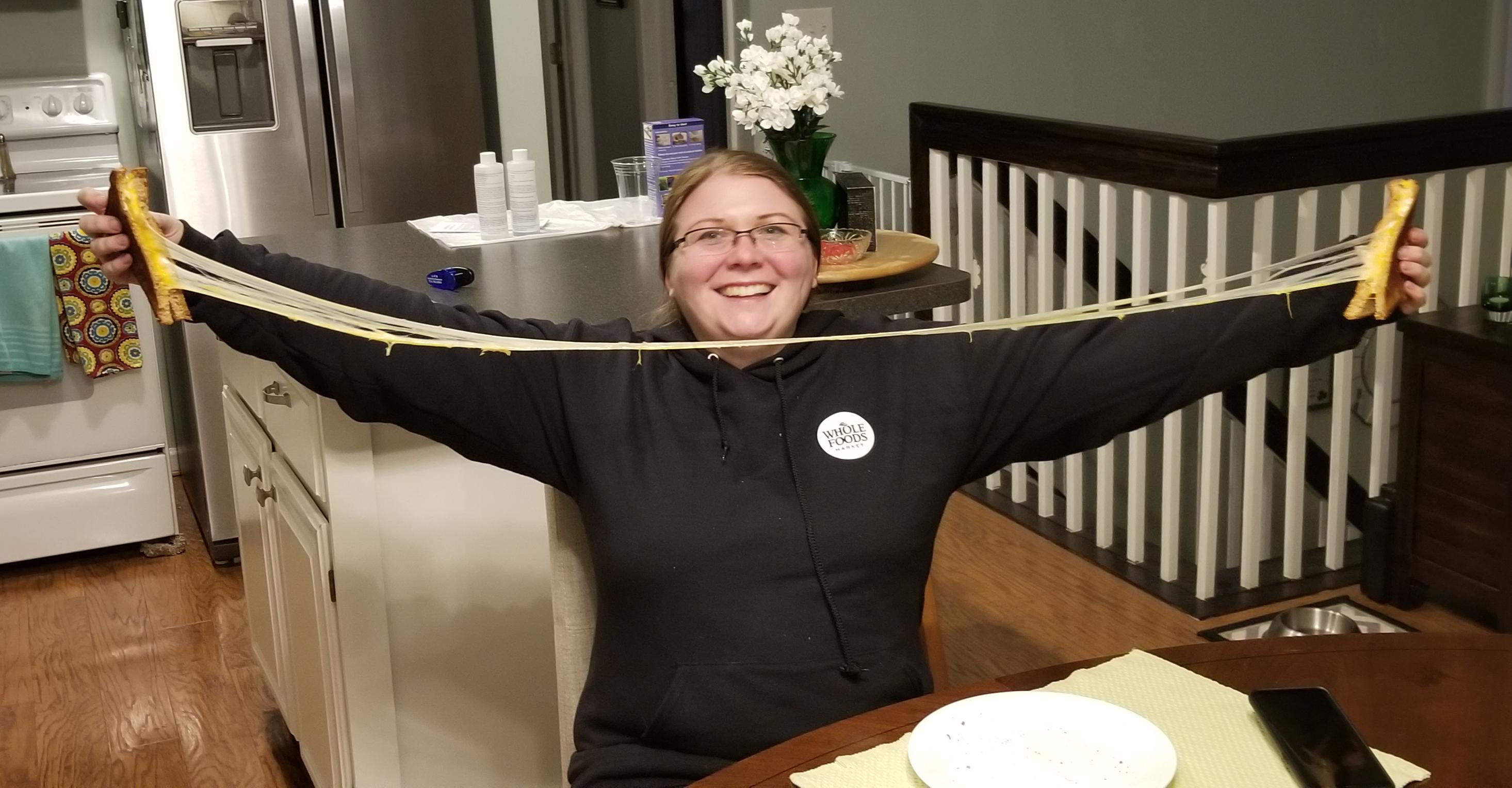 Made a supreme grilled cheese - here's my sis showing off the pull | Scrolller