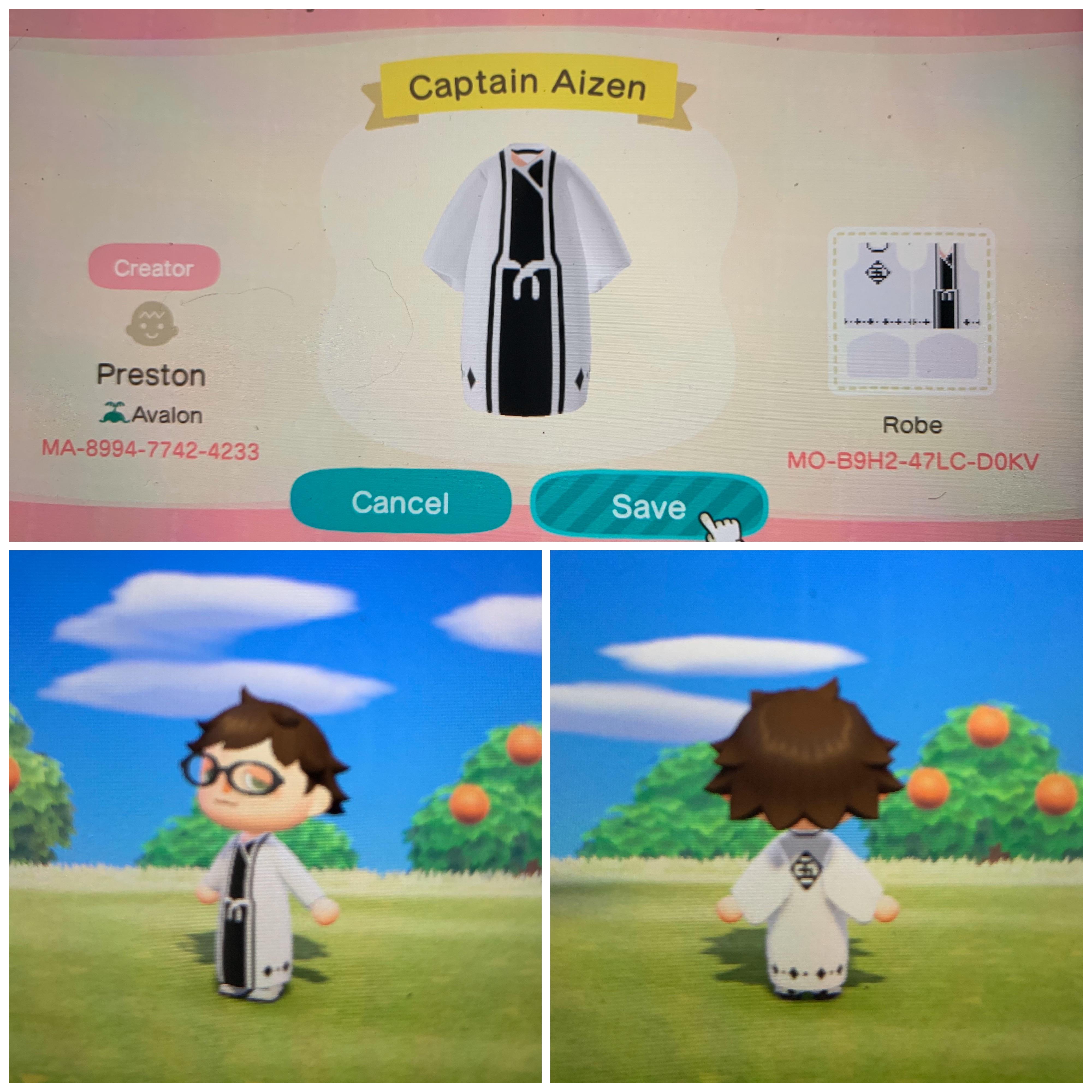Made Captain Aizen’s haori in Animal Crossing. | Scrolller