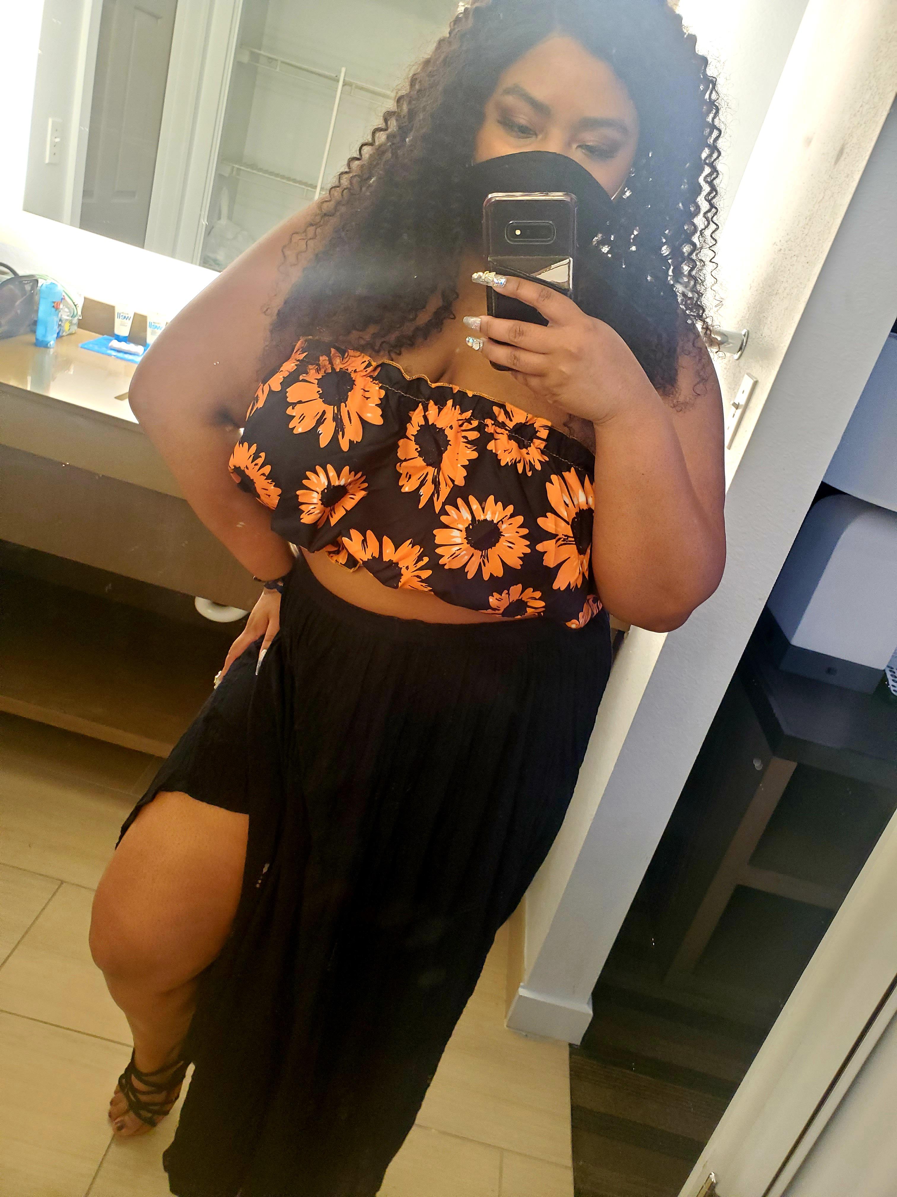 Mask on. Tube top from Shein. Skirt was a hand me down. | Scrolller