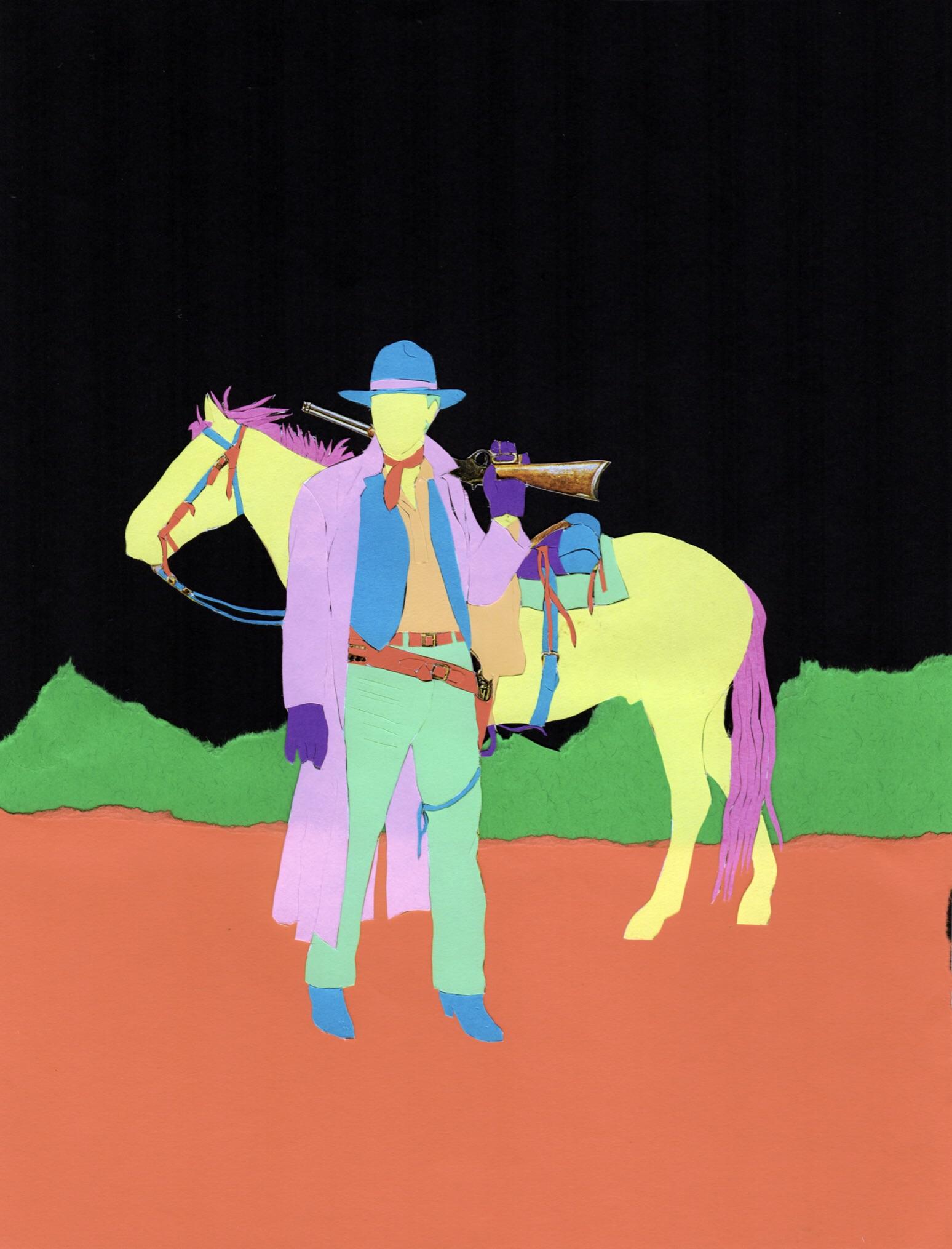 Michael Tunk, The Neon Cowboy After this nothing else matters, 2016, analog collage, 11" x 14 ...