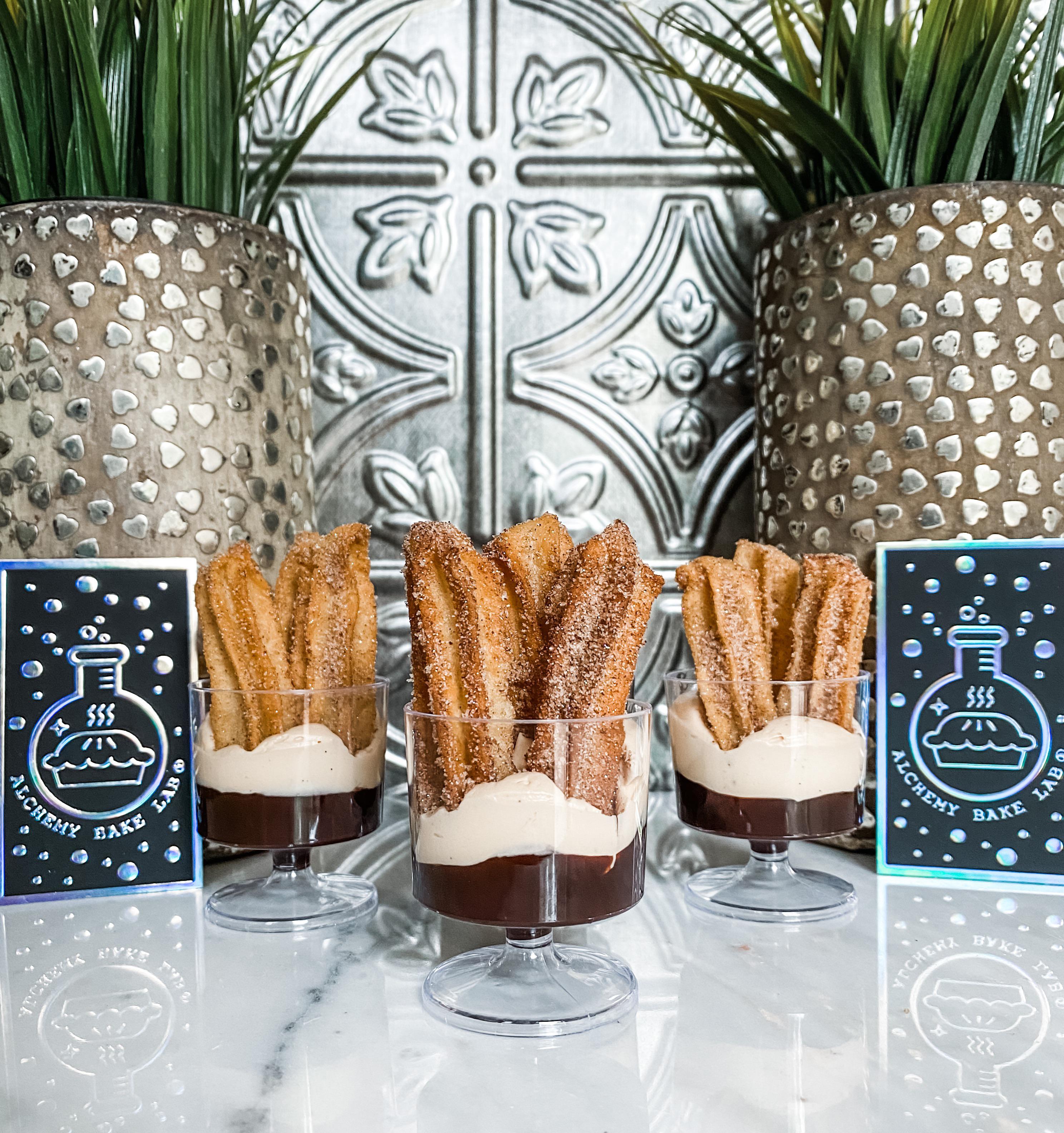 Mini Churro Dipping Cups! Hot fudge, cajeta caramel mousse, and mini ...