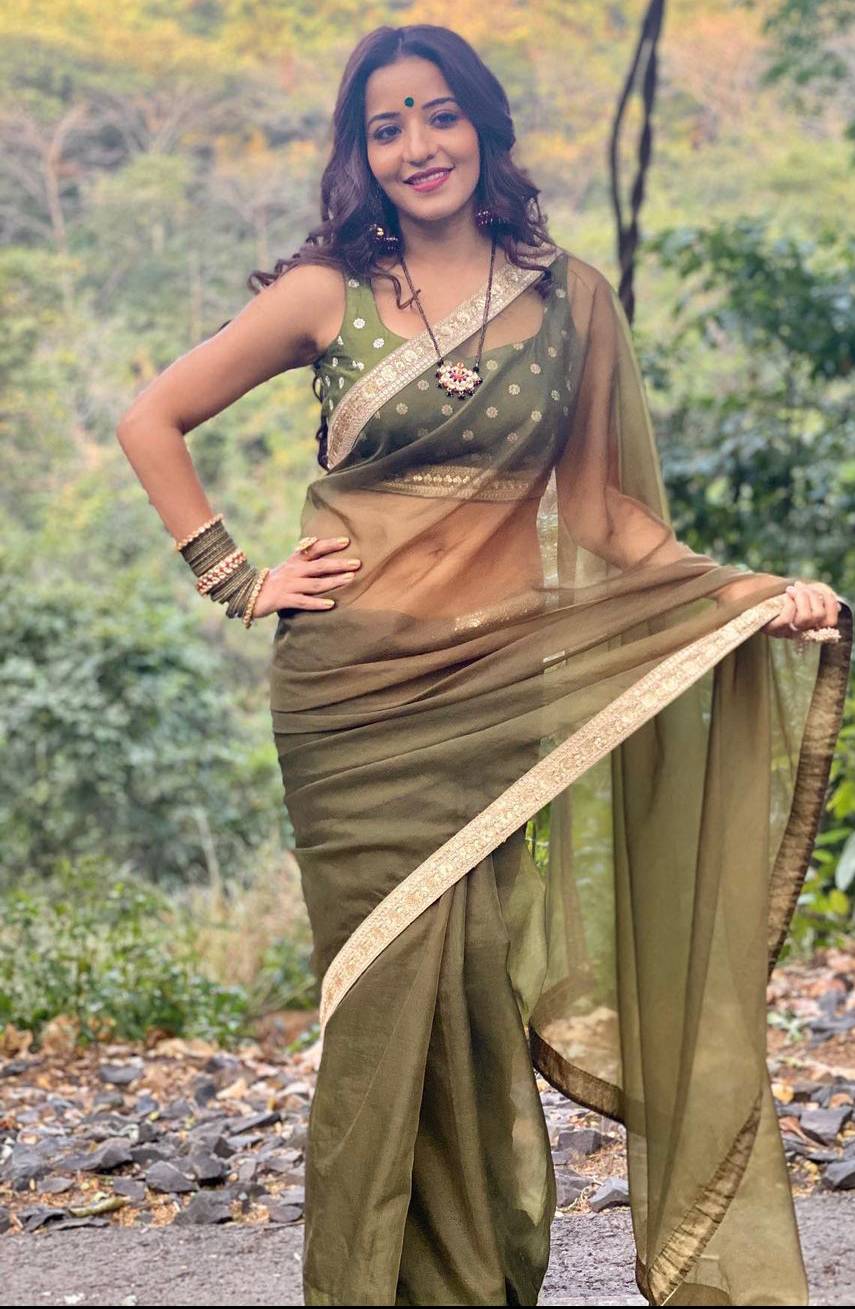 Mona Lisa In Transparent Green Saree Scrolller