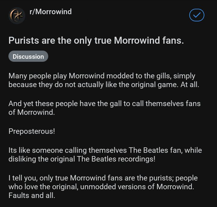 Morrowind fan gatekeeping Morrowind fans. | Scrolller