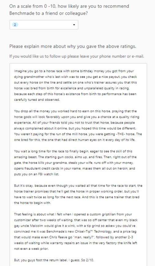 My Benchmade Customer Satisfaction Survey | Scrolller