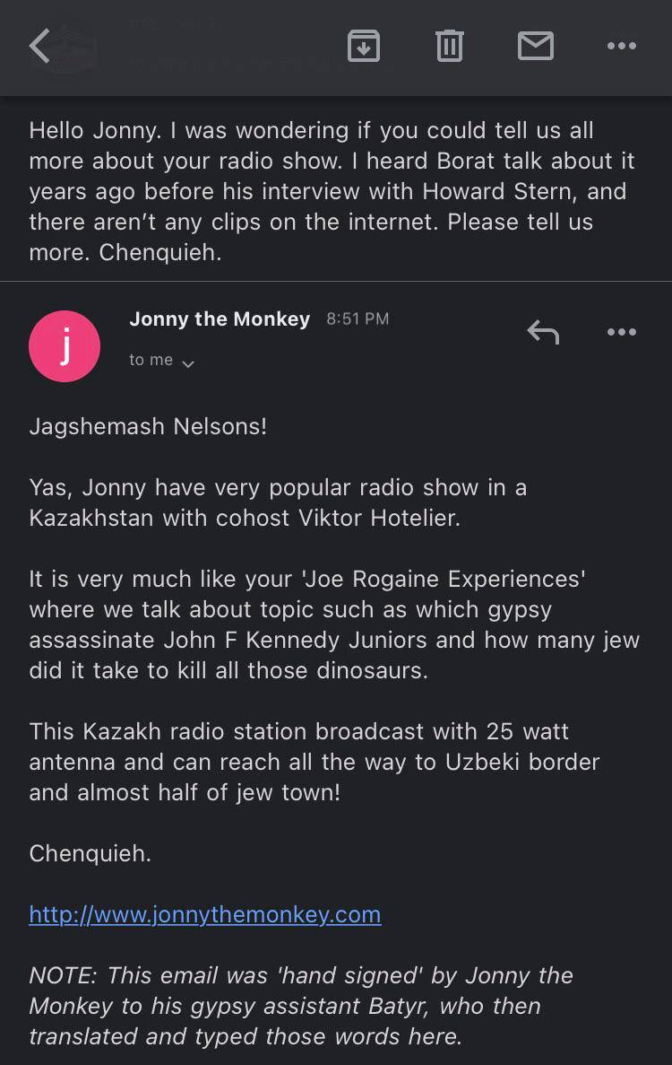 My email with Jonny The Monkey 😂 | Scrolller