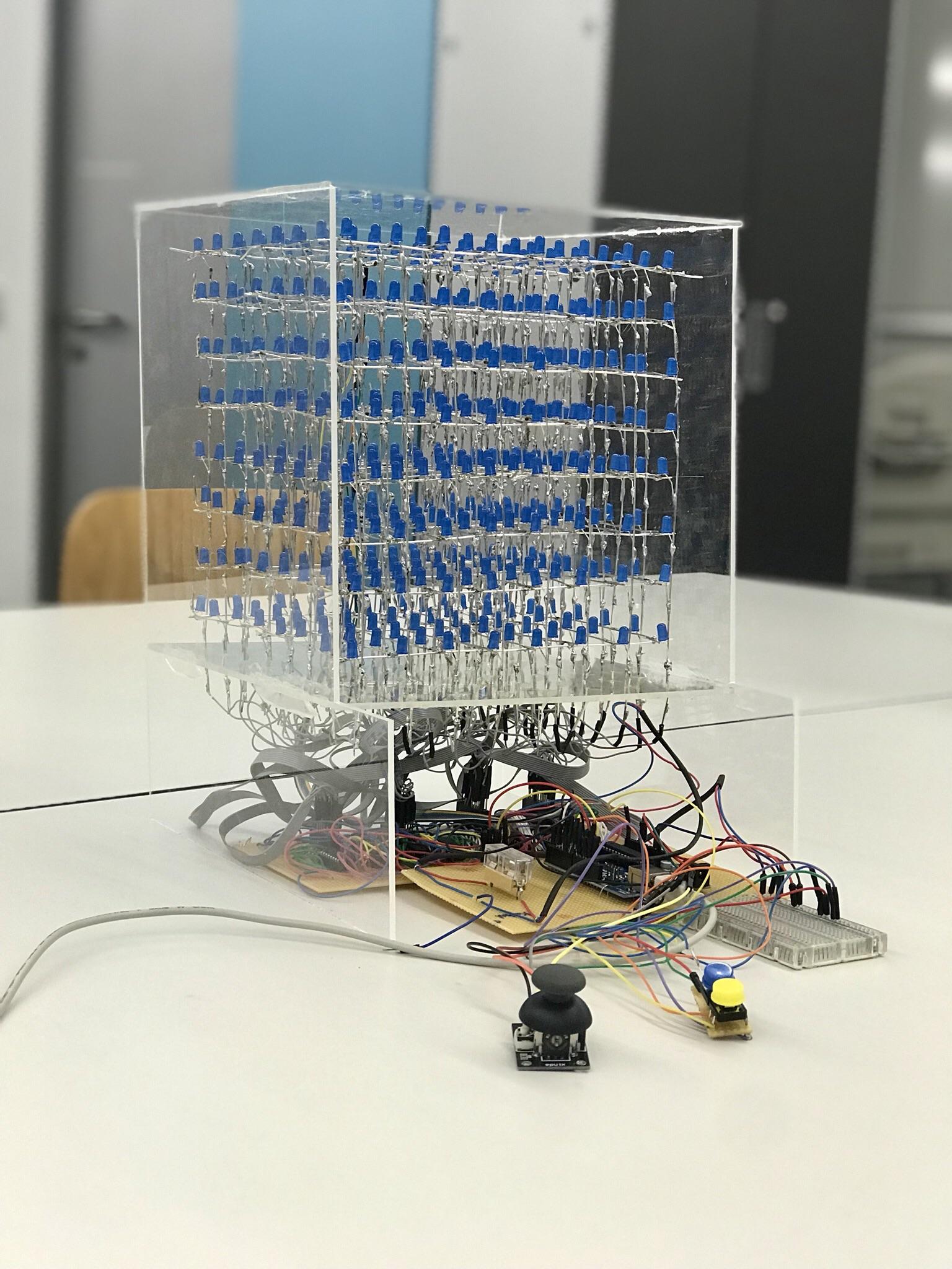 My first Arduino project. 8x8x8 LED Cube with a joystick to play snake. | Scrolller