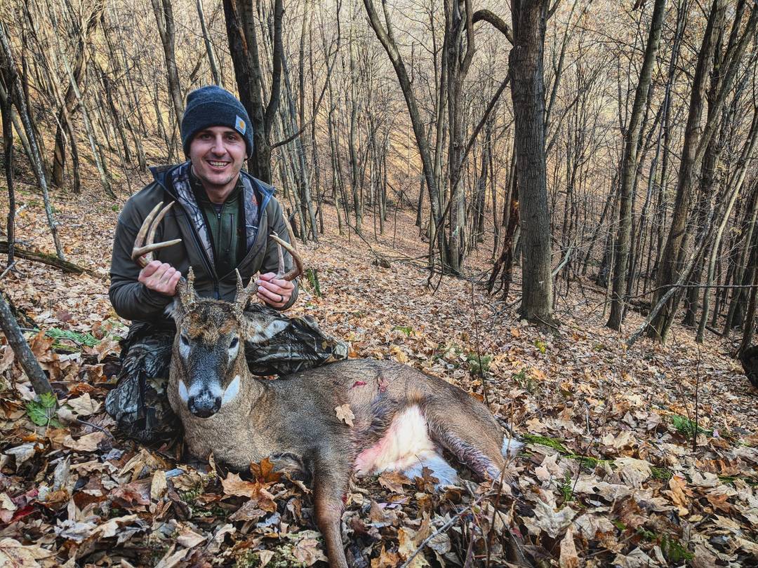 My first bow deer, and my first ever buck. Caught him cruising for does late morning. | Scrolller