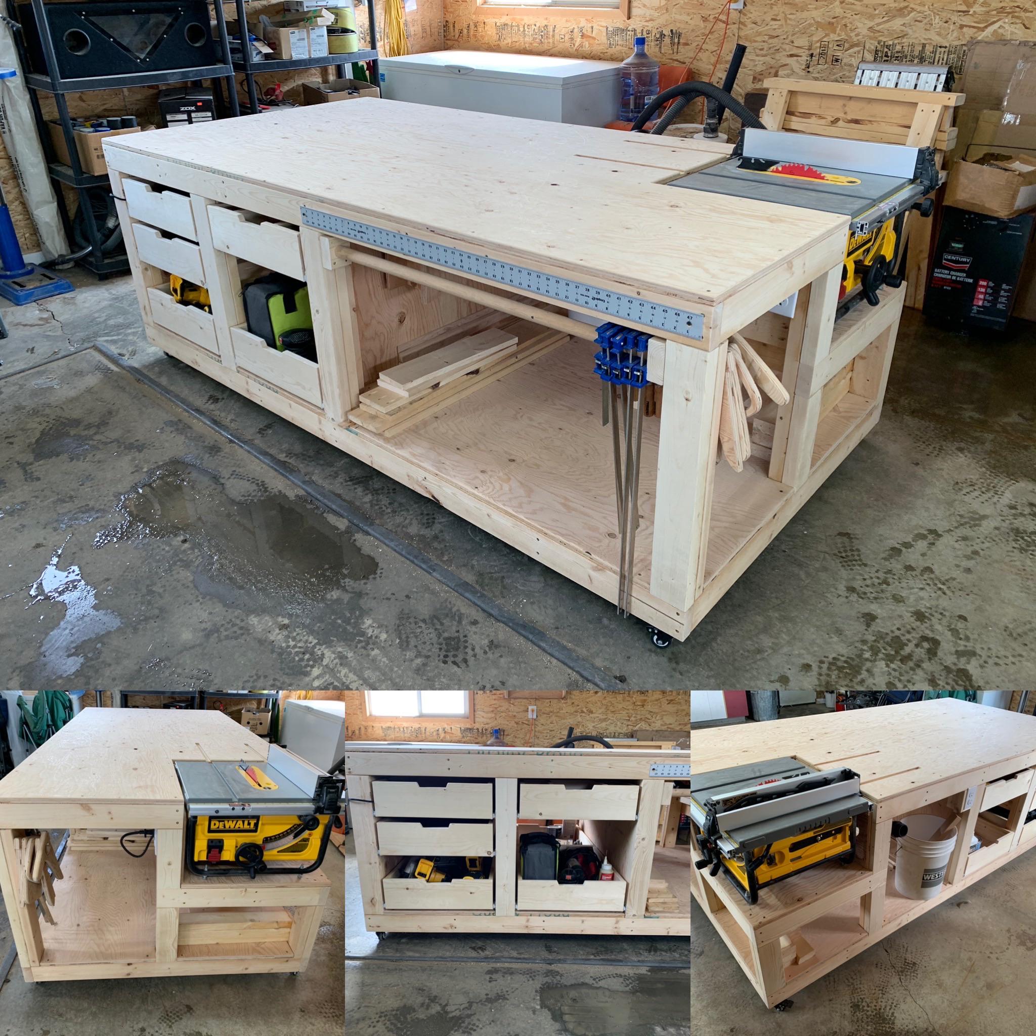 My first workbench with built in table saw and drawers! | Scrolller