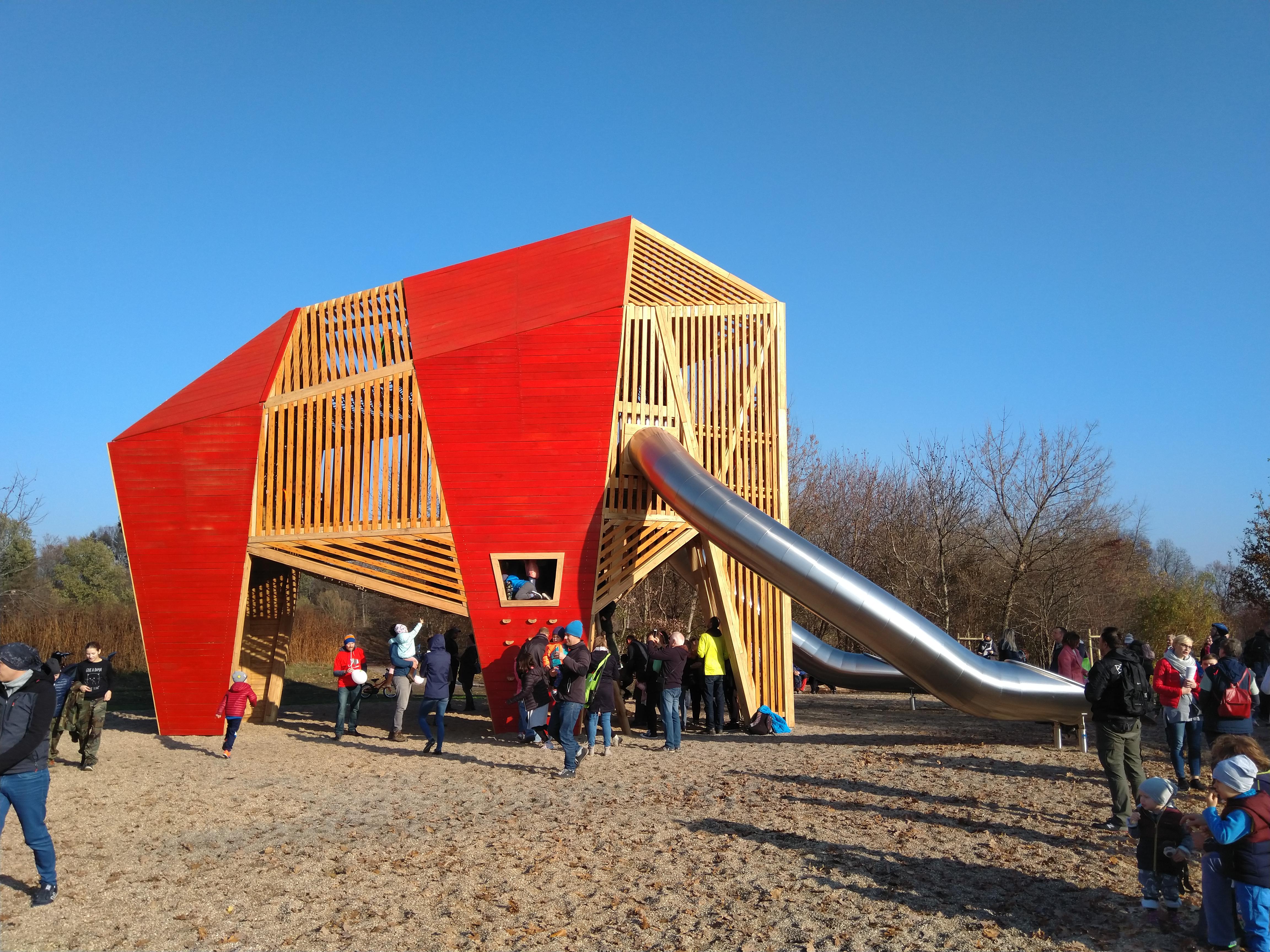My friend made a playground inside the giant mammoth with slides in its tusks [building] | Scrolller