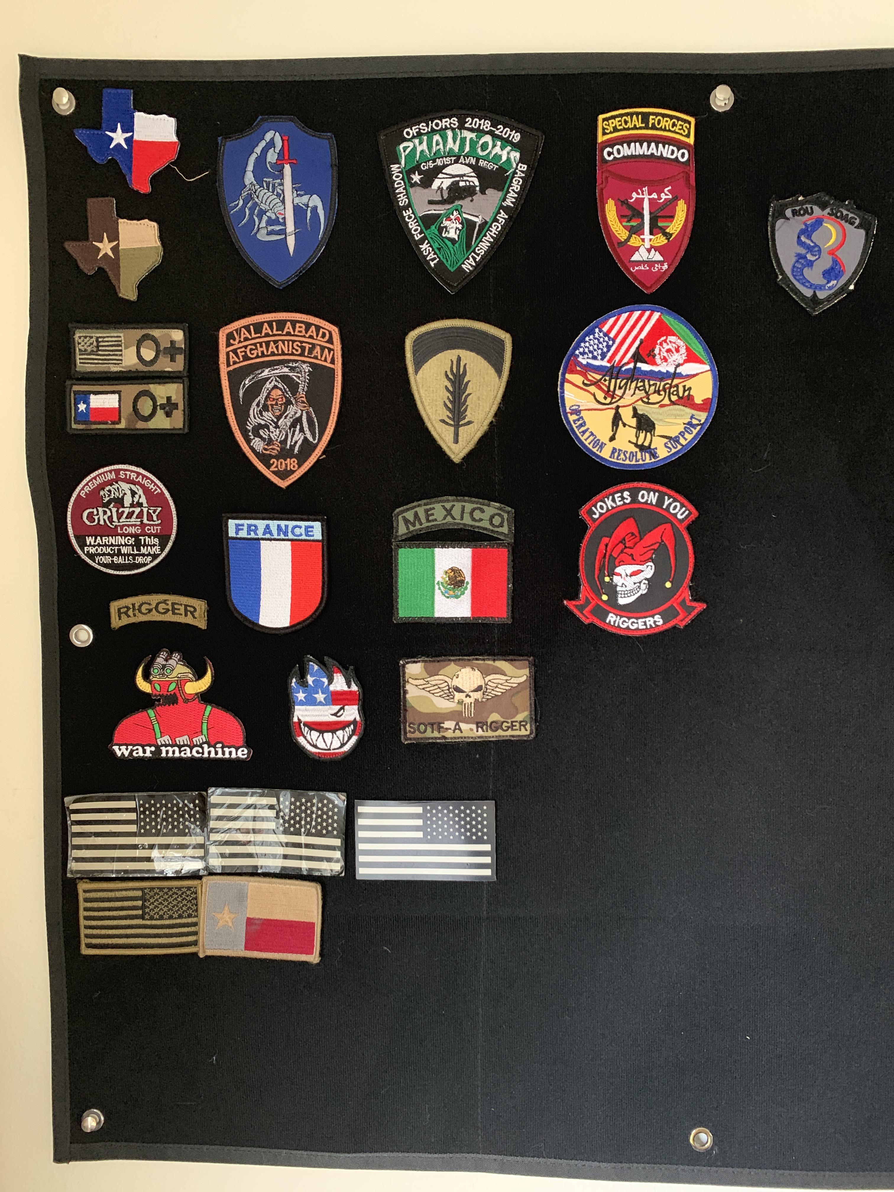 My mini collection (help me identify the war machine patch i can’t remember who made them ...