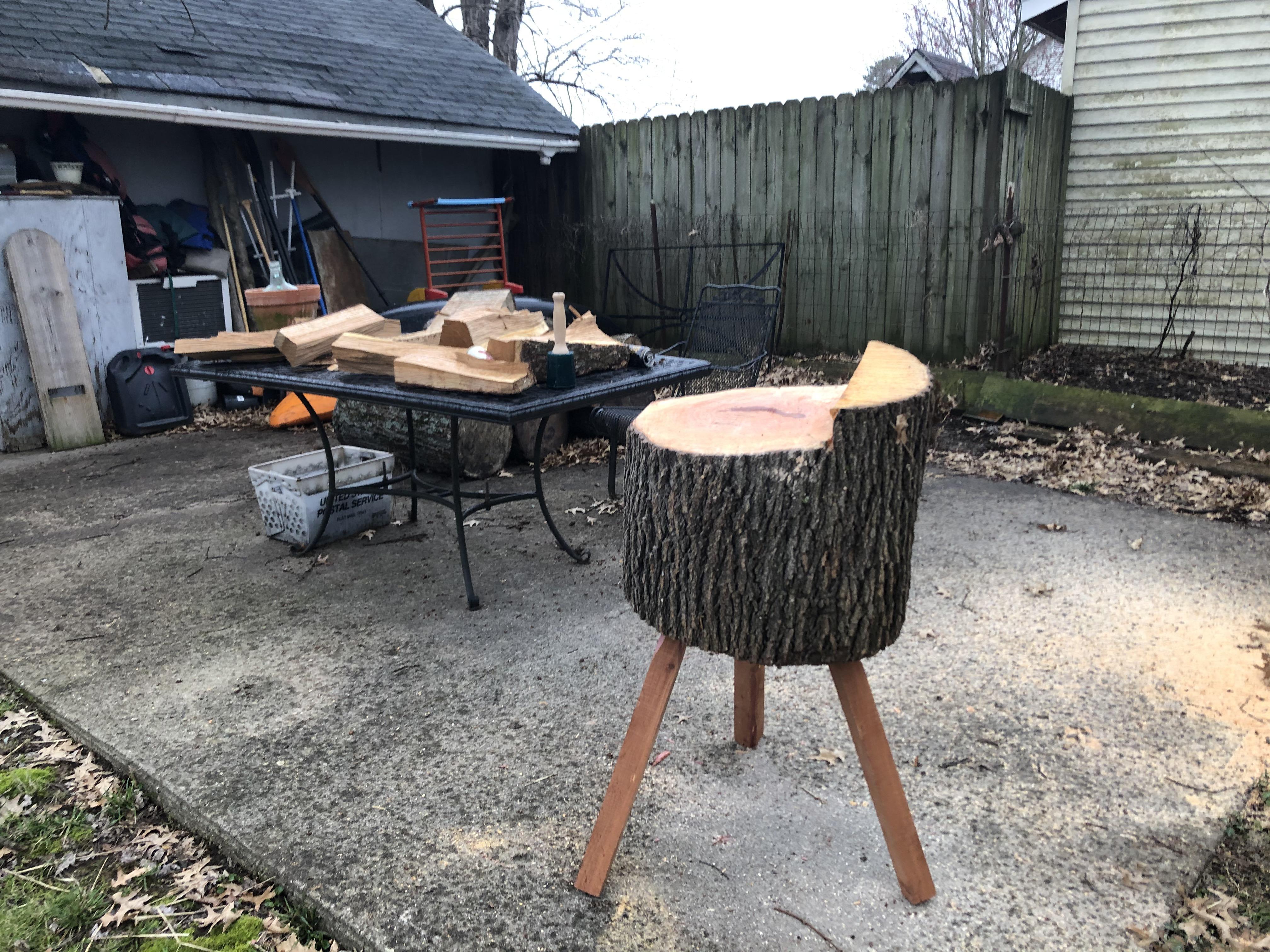 My new spoon bench. Pear log with cedar legs. | Scrolller