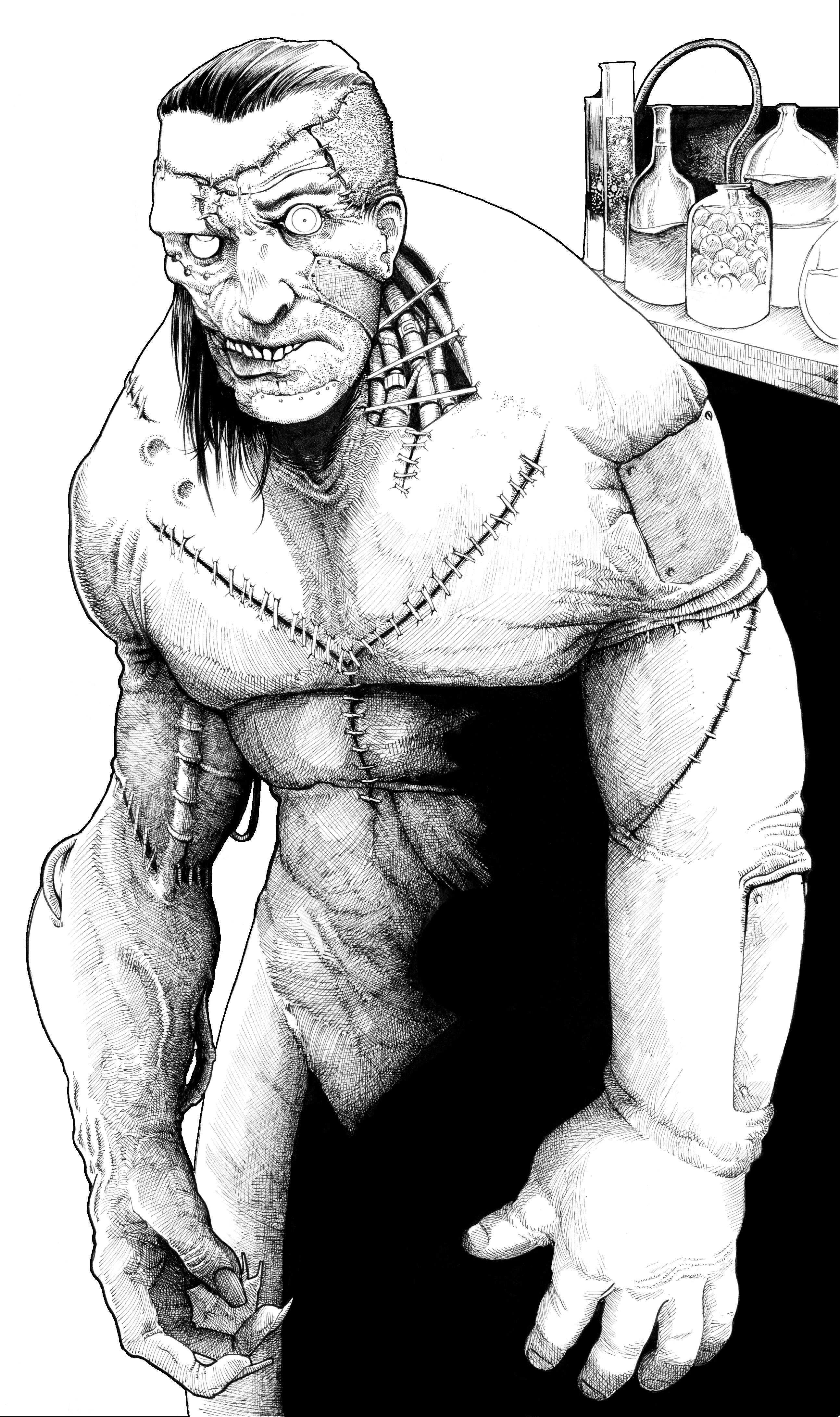 My re-imagining of Frankenstein's Monster, pen & ink. | Scrolller