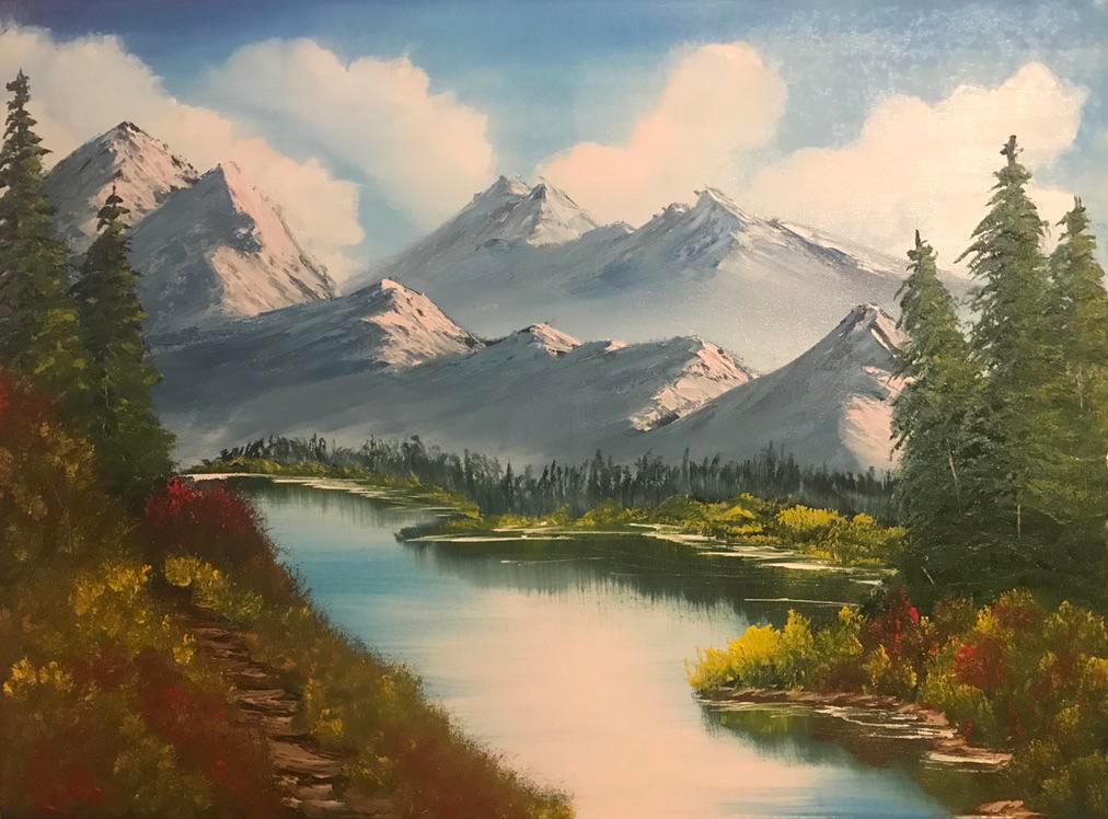 My rendition of Cool Waters. My fifth Bob Ross and I think I’m getting progressively better with ...