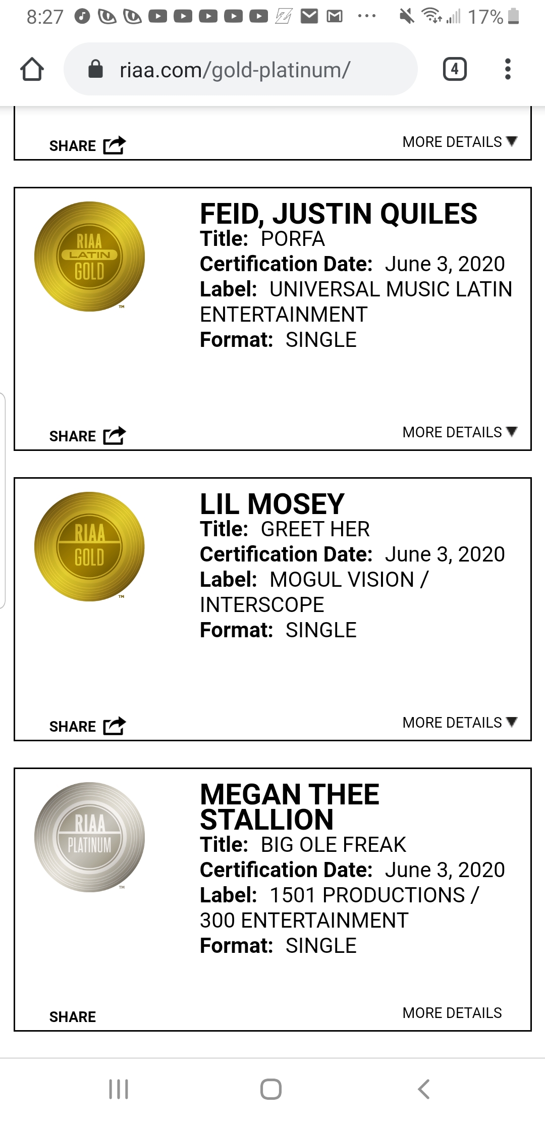 New Riaa Certification | Scrolller