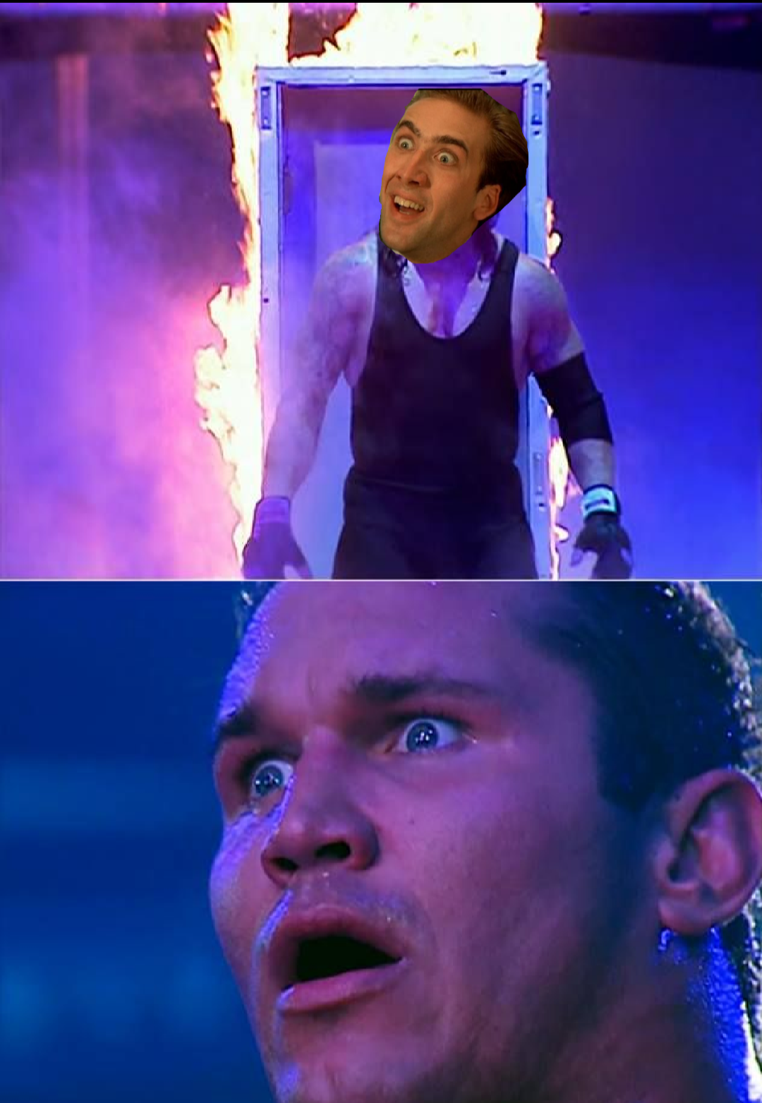 Nicholas cage's face on a wrestler | Scrolller