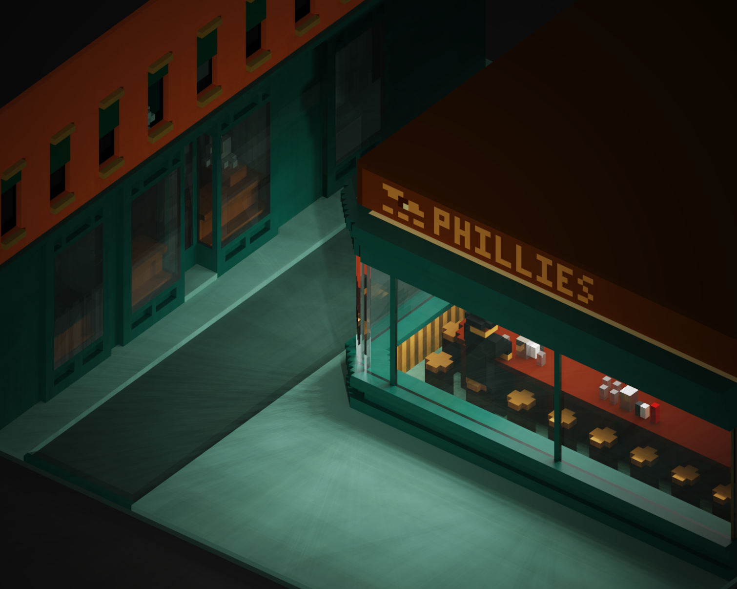 Nighthawks (Edward Hopper, 1942) - Isometric Voxel Art, by me | Scrolller