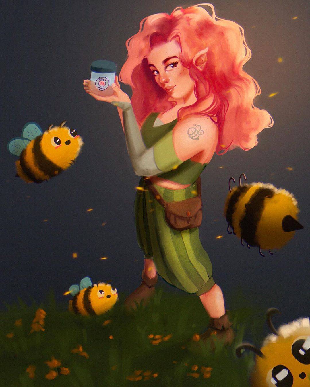 [OC][Art] My Shepherd Druid Rose, holding an empty jar of honey, not realizing she will never be ...