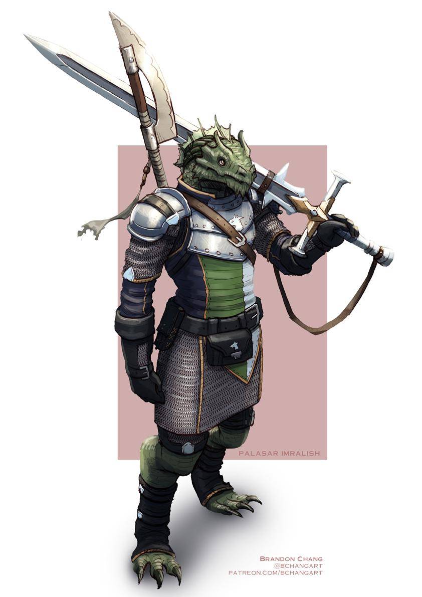 [OC][Art] Palasar Imralish, Green Dragonborn Paladin of Bahamut | Scrolller