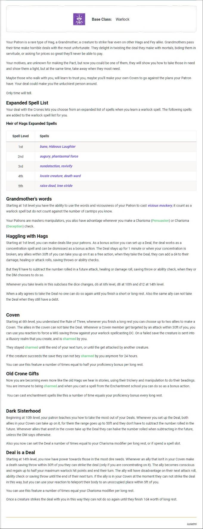 [OC] My first homebrew, hag flavour Warlock | Scrolller