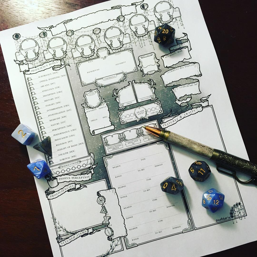 [OC] My moon themed character sheet got a positive response on twitter so thought I'd share it ...