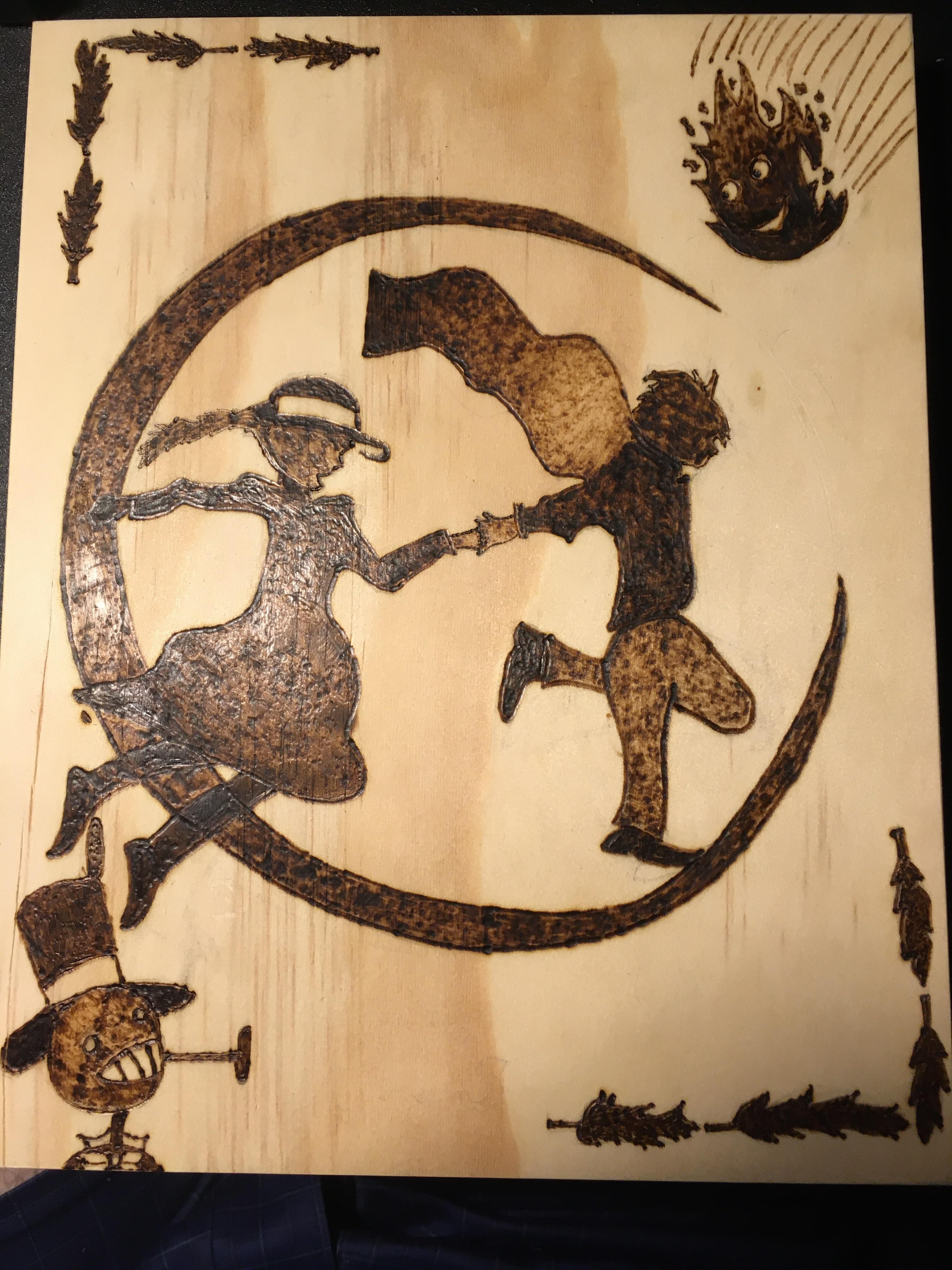 [OC] my second wood burning project: a Howl’s wall art for my wife for Christmas. | Scrolller